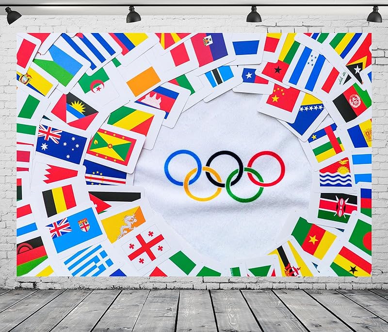 7*5ft Fabric Global Flags Olympic Rings Backdrop International Country ...
