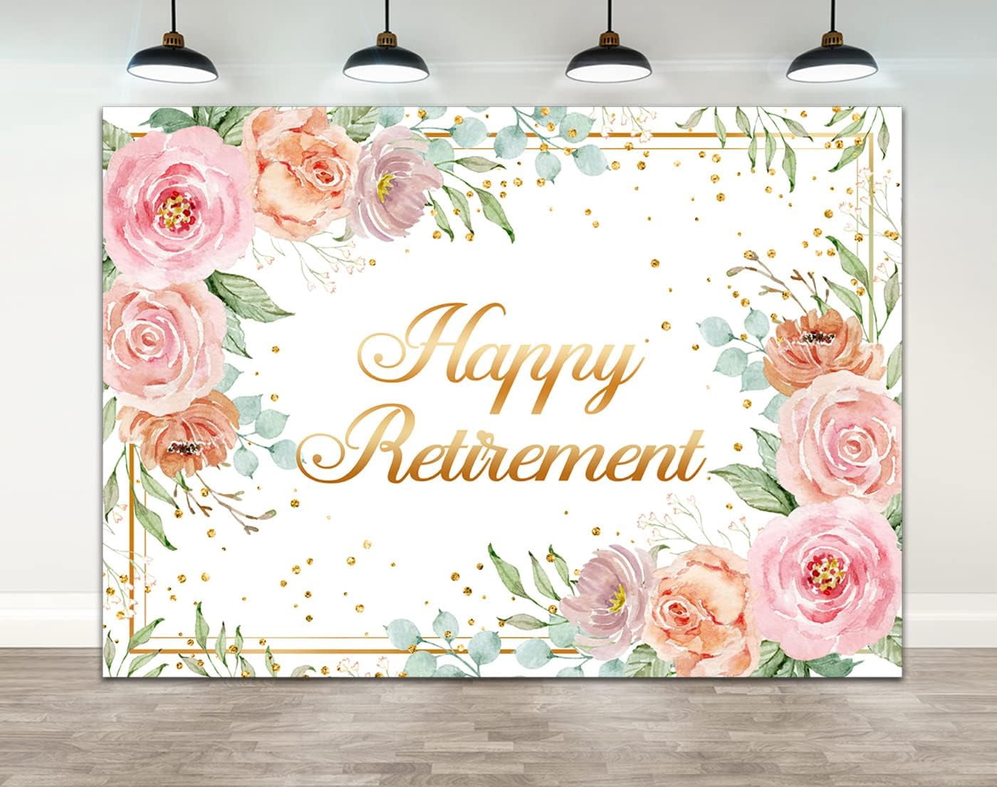 7×5ft Happy Retirement Backdrop for Women Pink Floral and Gold Glitter ...