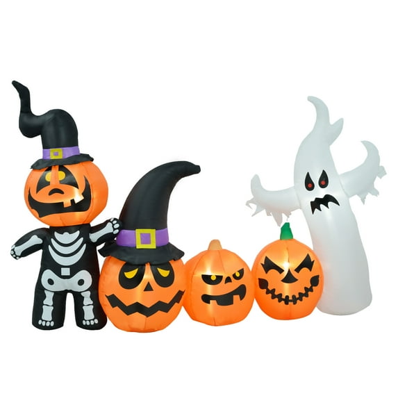 7.5ft Inflatables Pumpkin Ghost Family, Blow Up Decorations Outdoor LED ...
