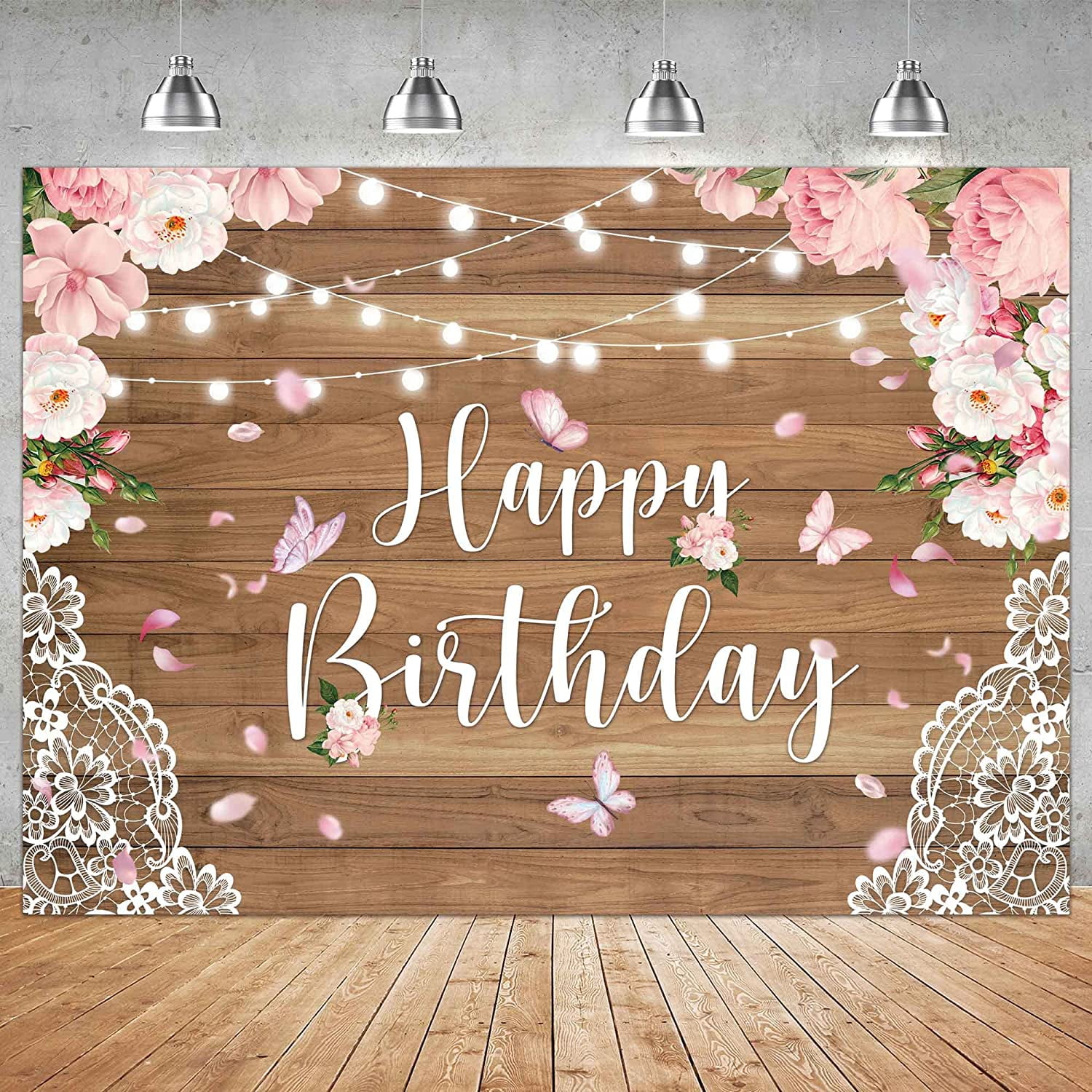 7×5ft Lace Pink Floral Happy Birthday Backdrop for Women Girls Birthday ...