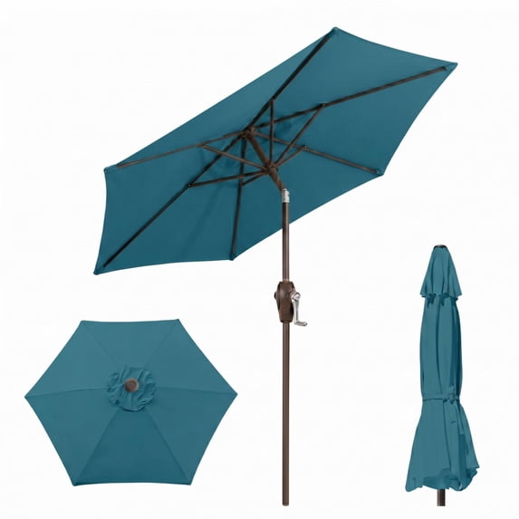 7.5ft Lake Blue Patio Umbrella With Crank Lift, 6 Fiberglass Ribs ...