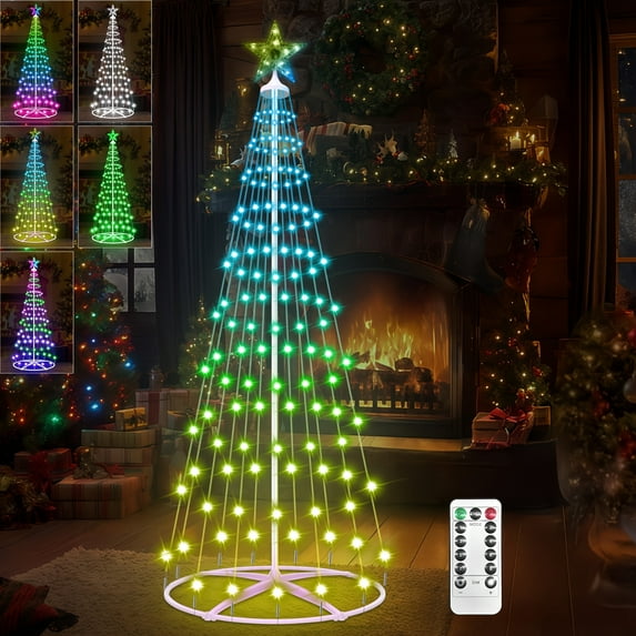 7.5ft Outdoor Cone-Shaped Christmas Tree Light-312 LEDs, Dimmable RGB ...