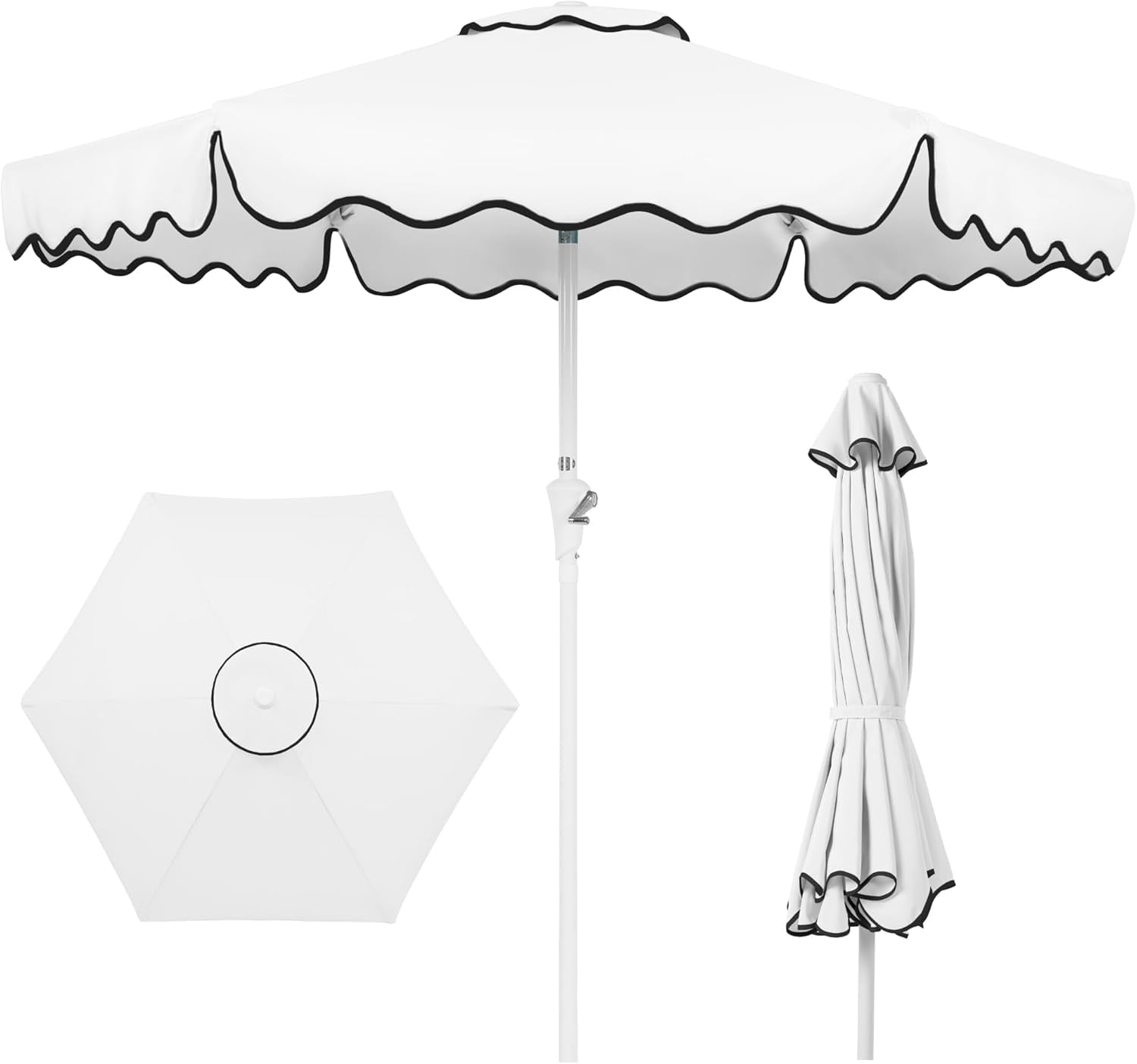 7.5ft Patio Market Umbrella with Wavy Trim, UV-Fade-Resistant 210g ...