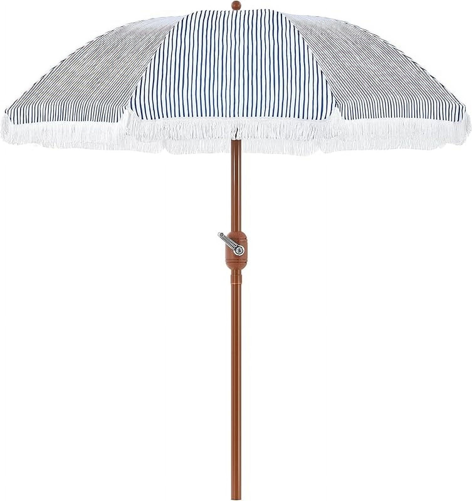 7.5ft Patio Umbrella with Tassels, Fringe Portable Beach Umbrella ...