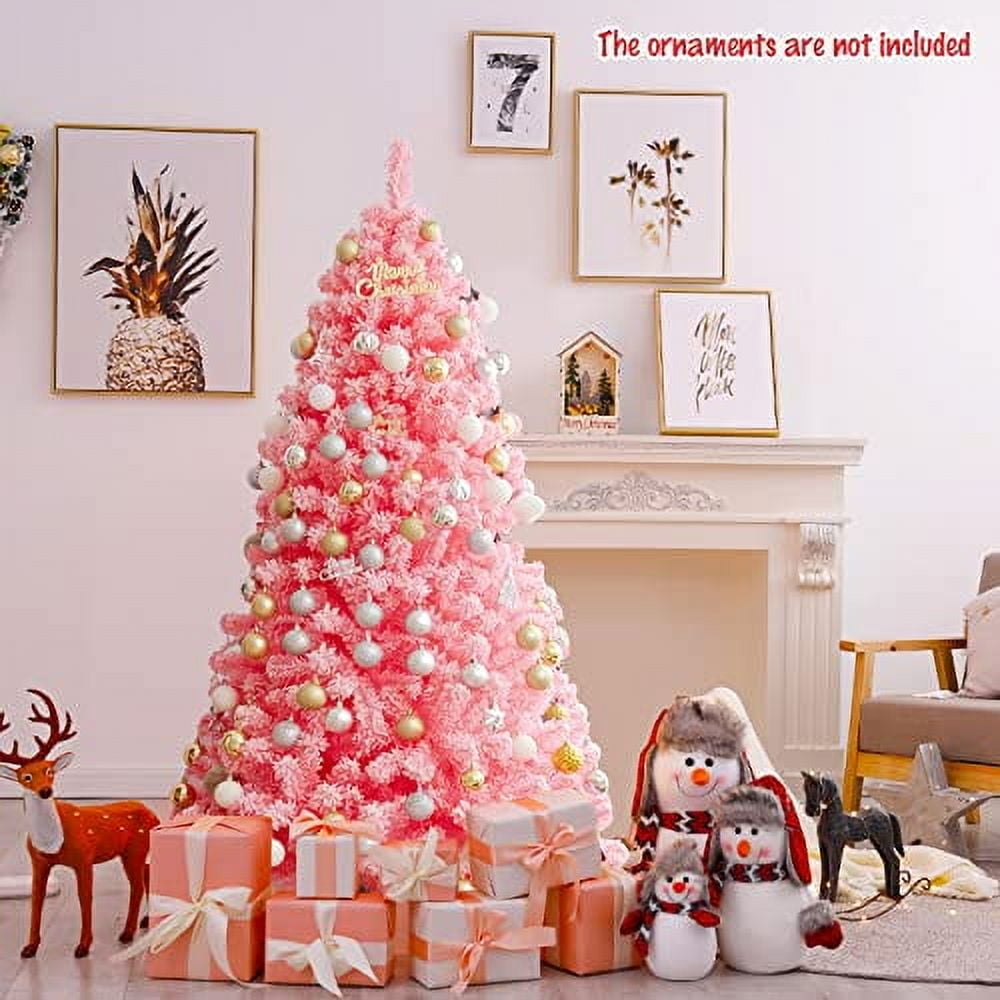 7.5ft Pink Flocked Christmas Tree, Unlit Xmas Tree with 1364 PVC Branch ...