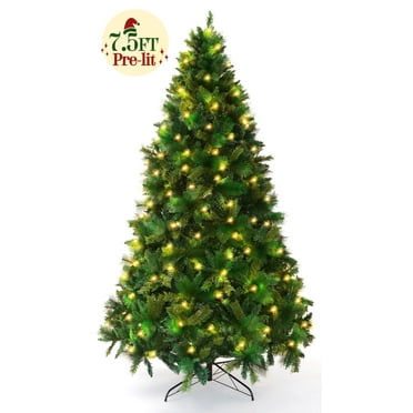 Costway 7.5ft Pre-lit PVC Easy setup Christmas Fir Tree w/ 8 Flash Mode ...