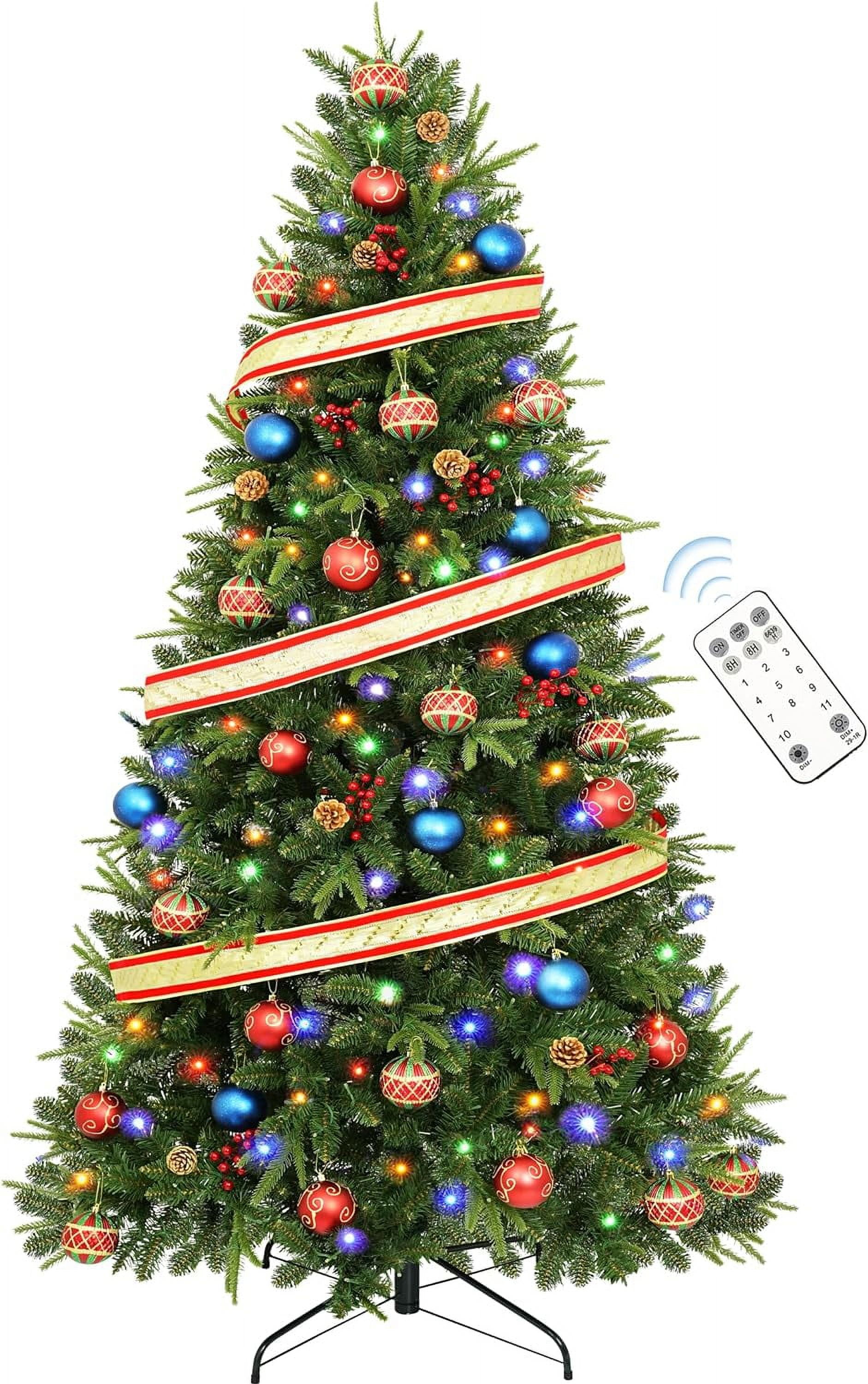 7.5ft Pre-Lit Artificial Christmas Tree, Pre Decorated Christmas Tree ...