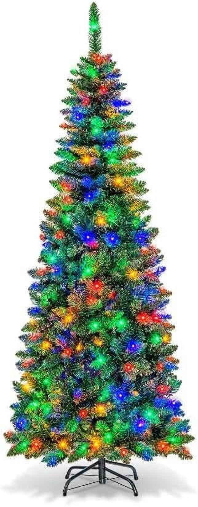 7.5ft Pre-Lit Pencil Christmas Tree with 200+ LED Lights, Slim ...