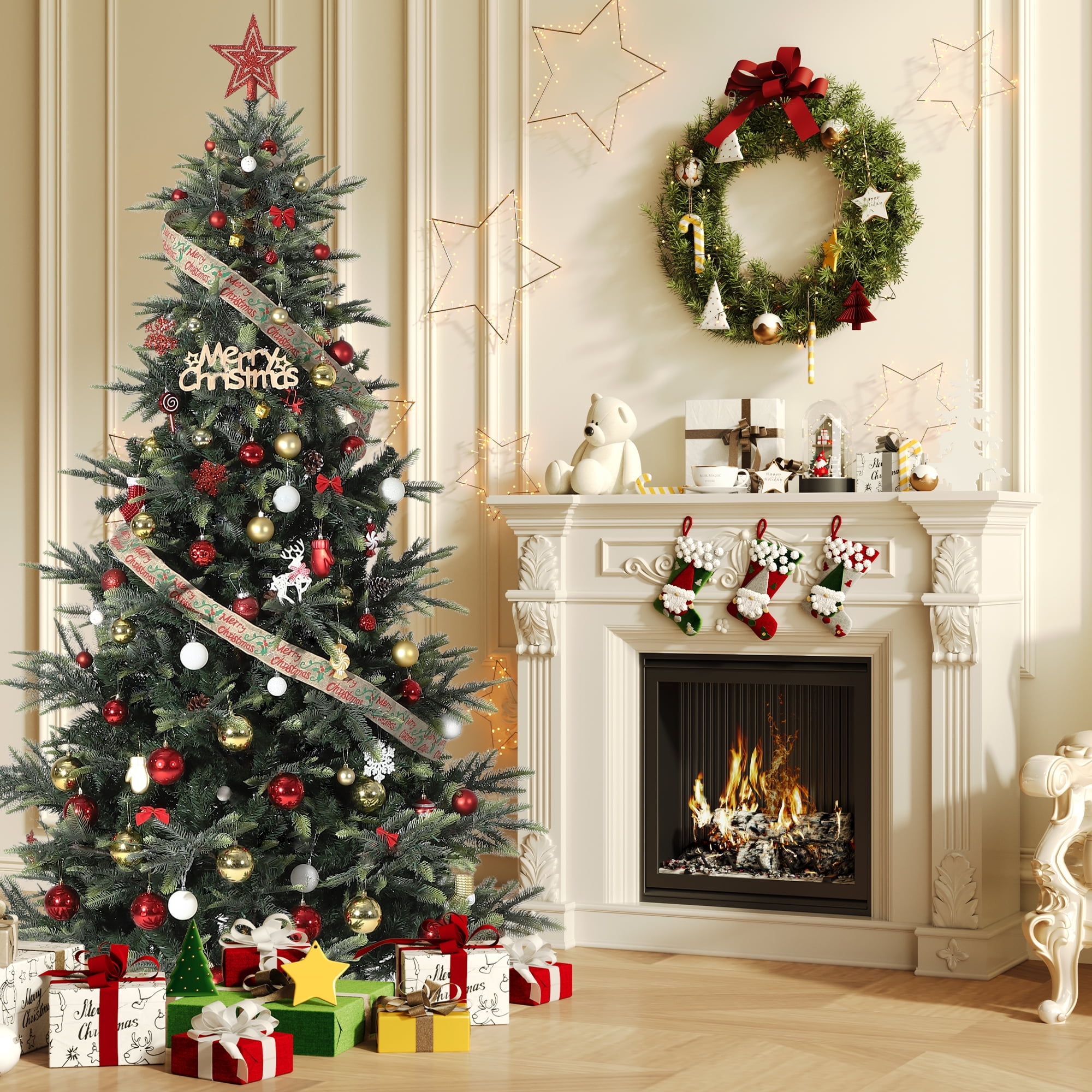 7.5ft Pre-Lit Slim Aspen Fir Artificial Christmas Tree with Clear ...