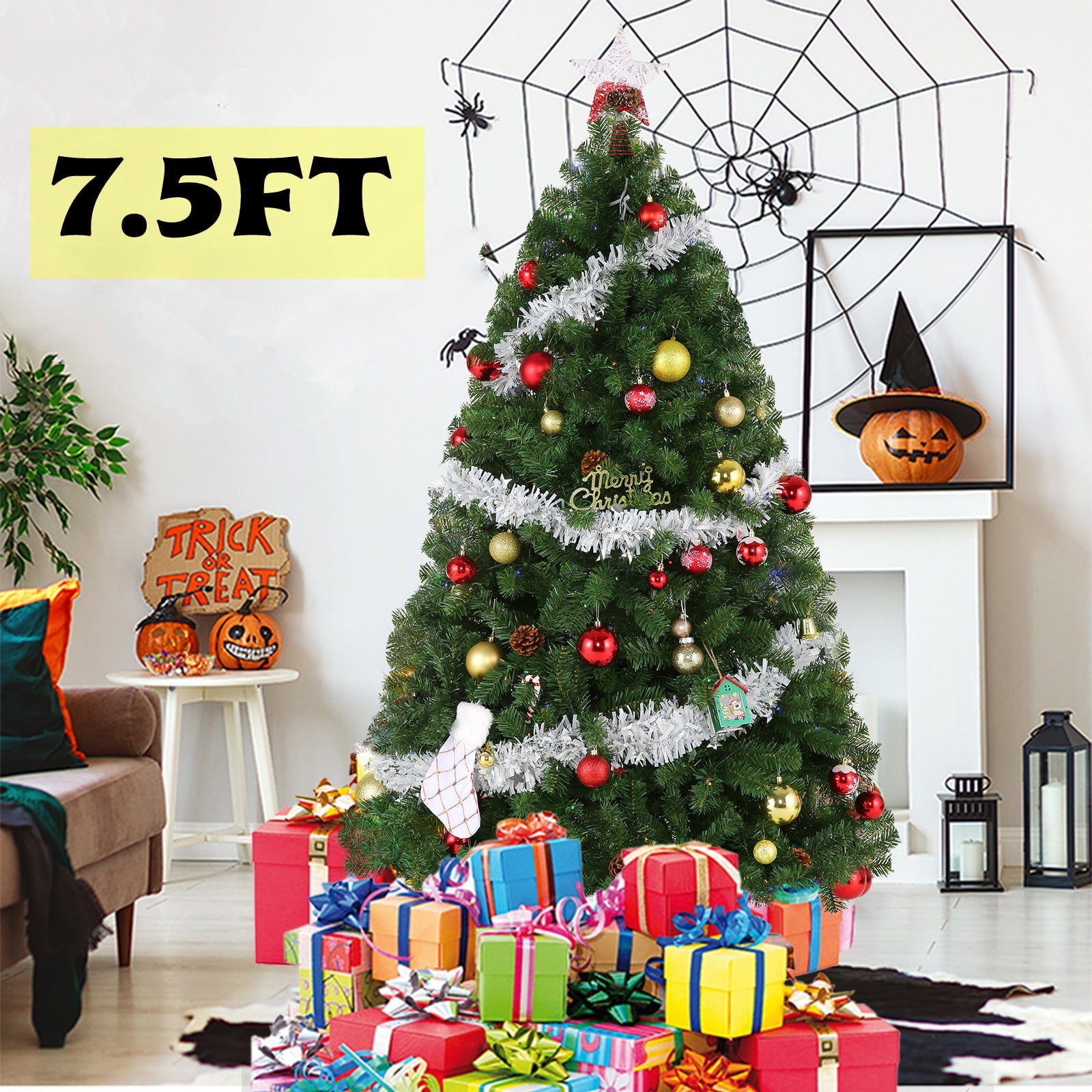 7.5ft Pre-Lit Spruce Artificial Christmas Tree w/ 1300 Branch Tips & 400 Lights - Walmart.com