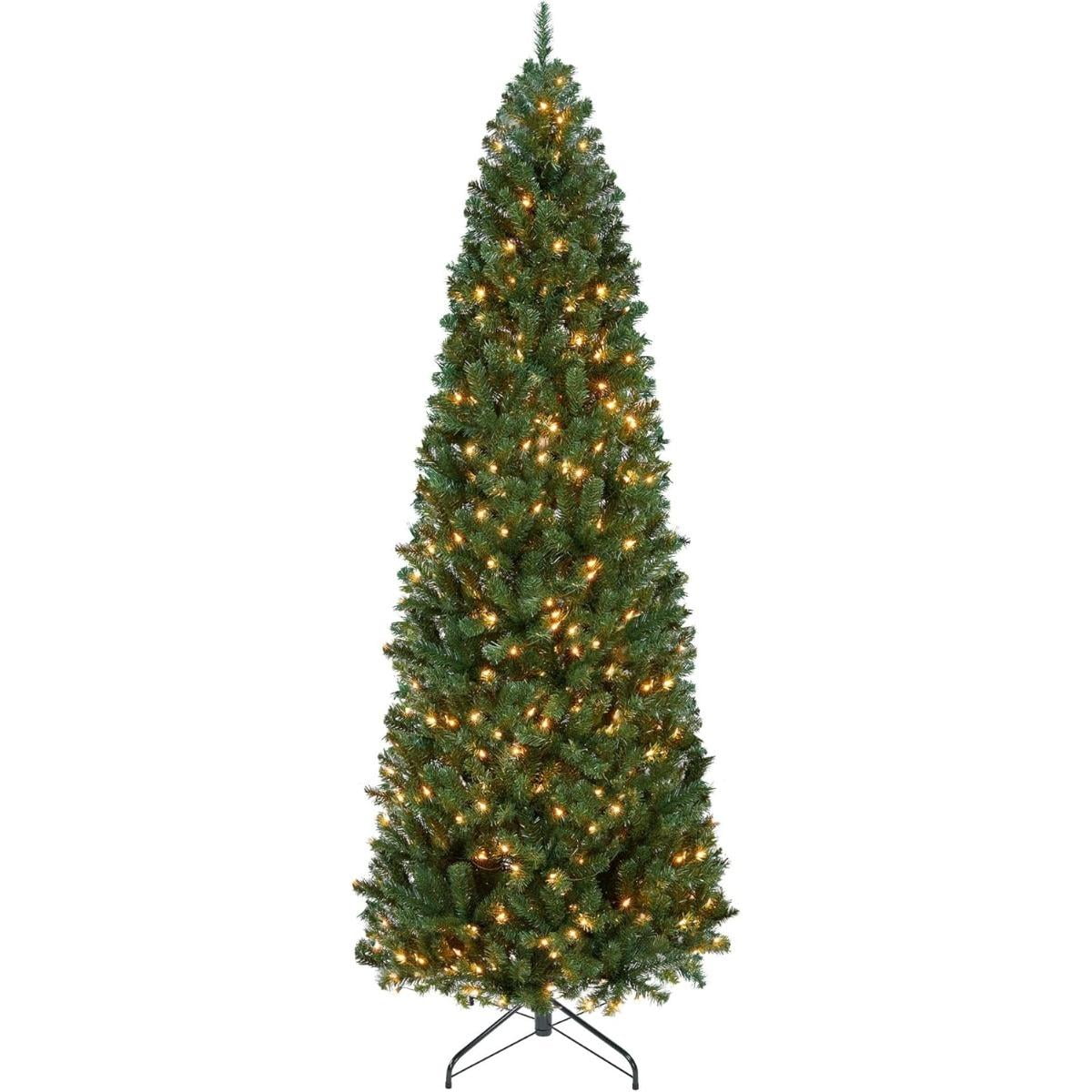 7.5ft Pre-lit Kingswood Fir Pencil Artificial Hinged Christmas Tree ...