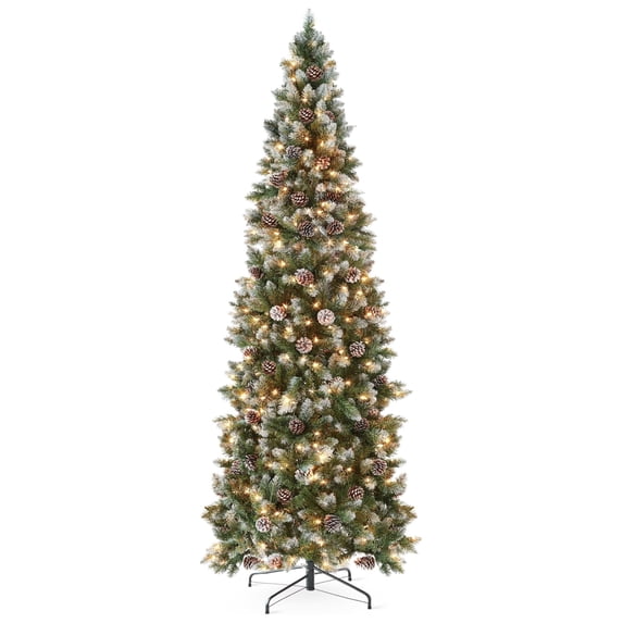 7.5ft Pre-lit Pencil Christmas Tree, Partially Flocked & Frosted Slim ...
