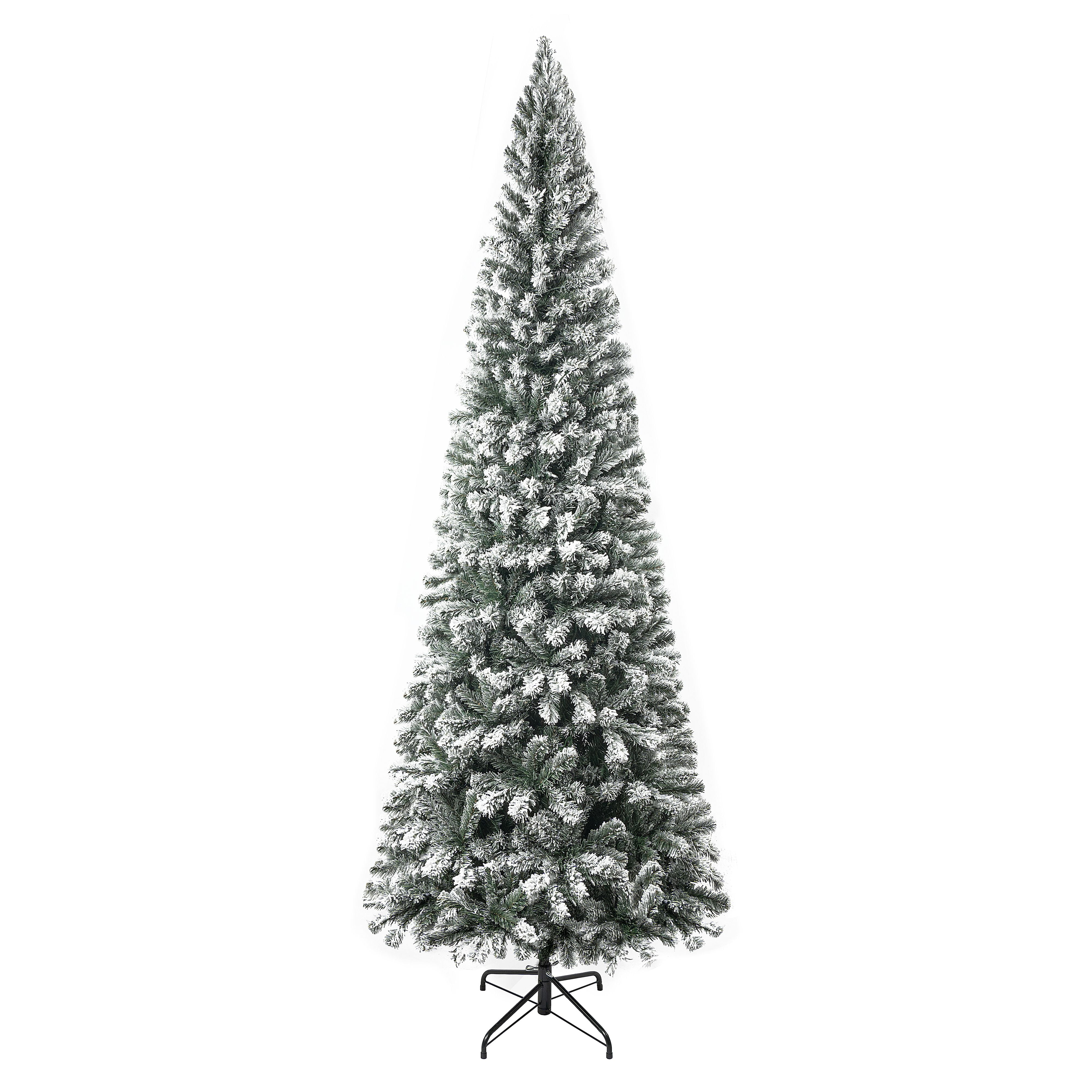 Homestock 7.5ft Slim Artificial Tall Xmas Tree, Snow Flocked, Warm ...