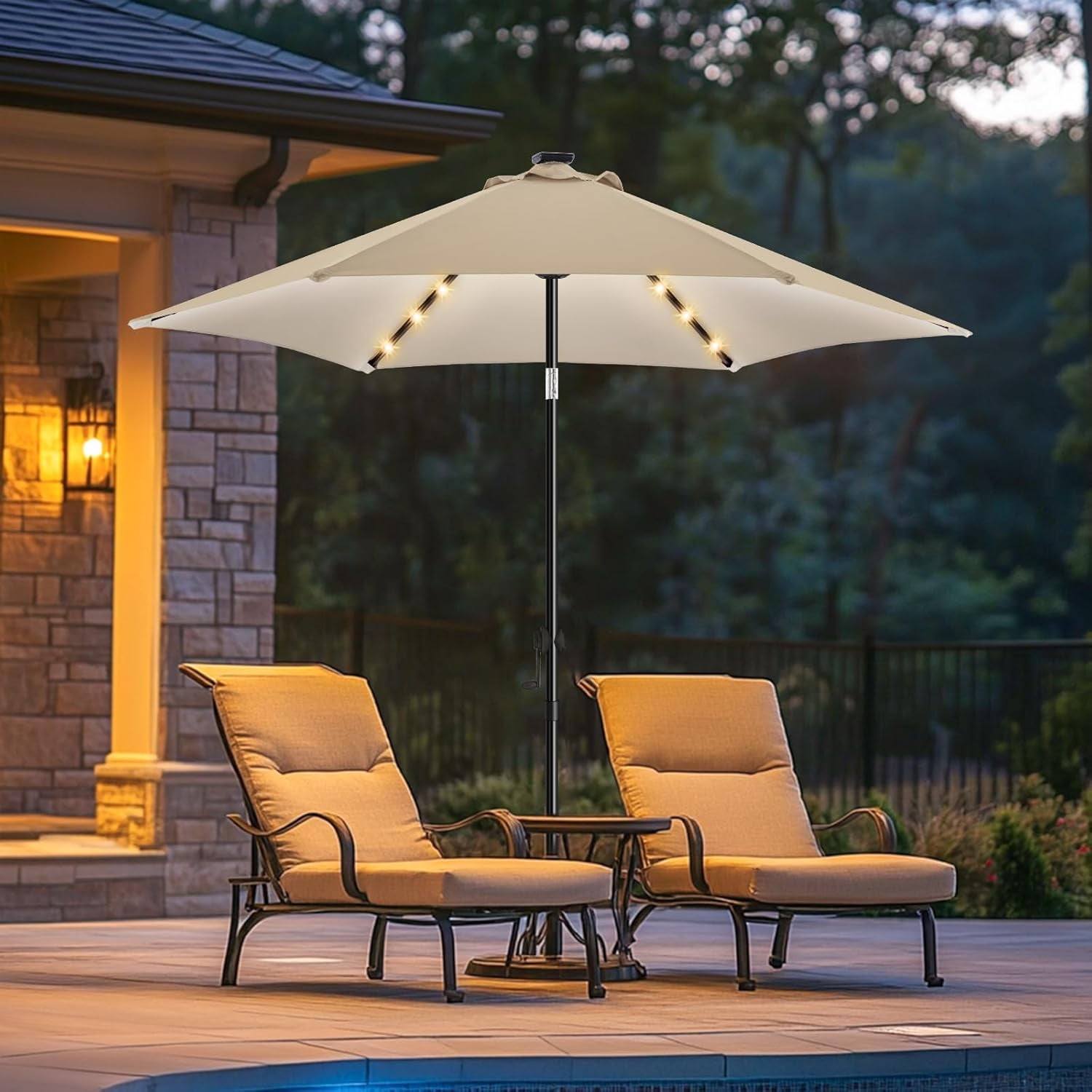7.5ft Solar Led Patio Umbrella, Sturdy Outdoor Market Umbrella for Deck ...