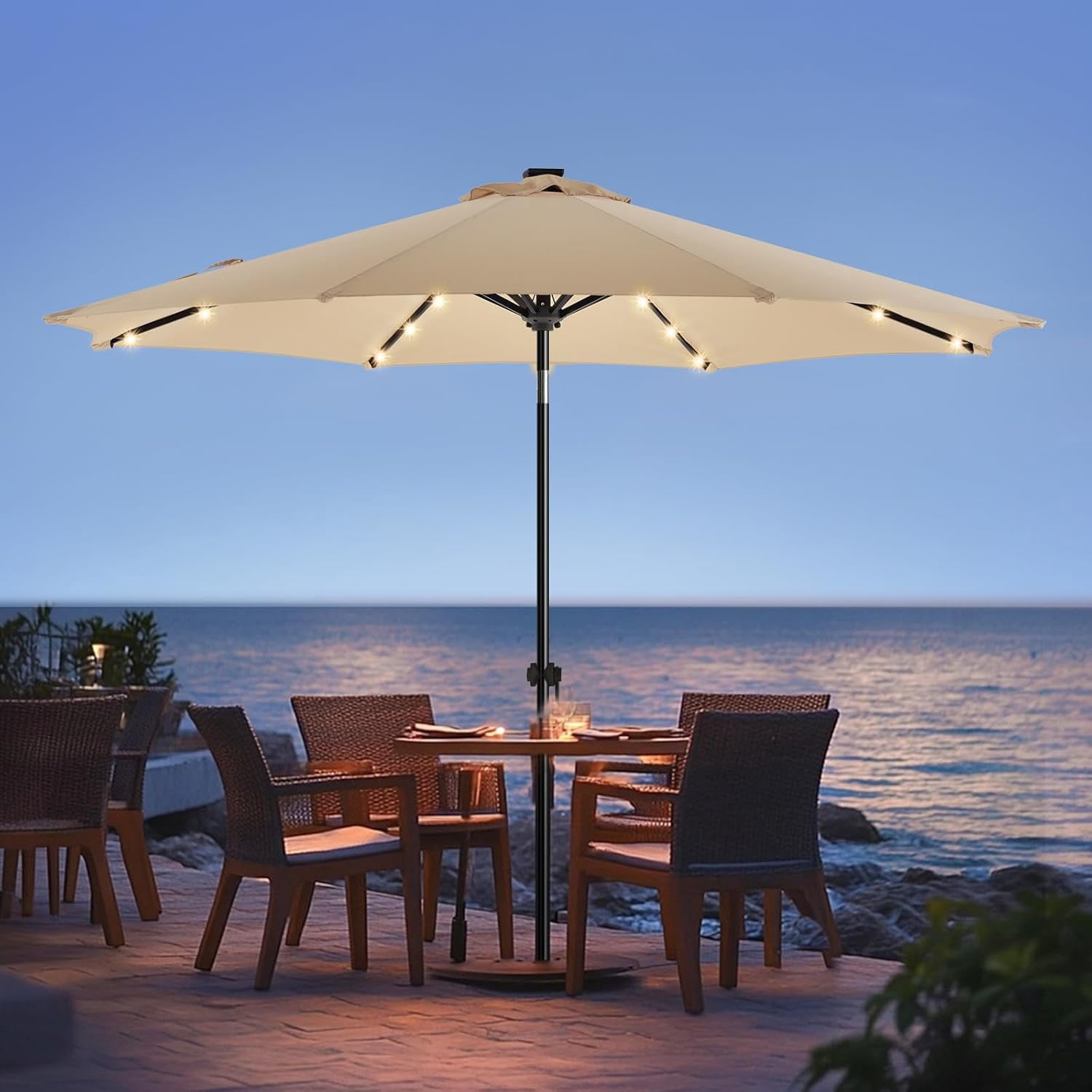 7.5ft Solar Led Patio Umbrella, Sturdy Outdoor Market Umbrella for Deck ...