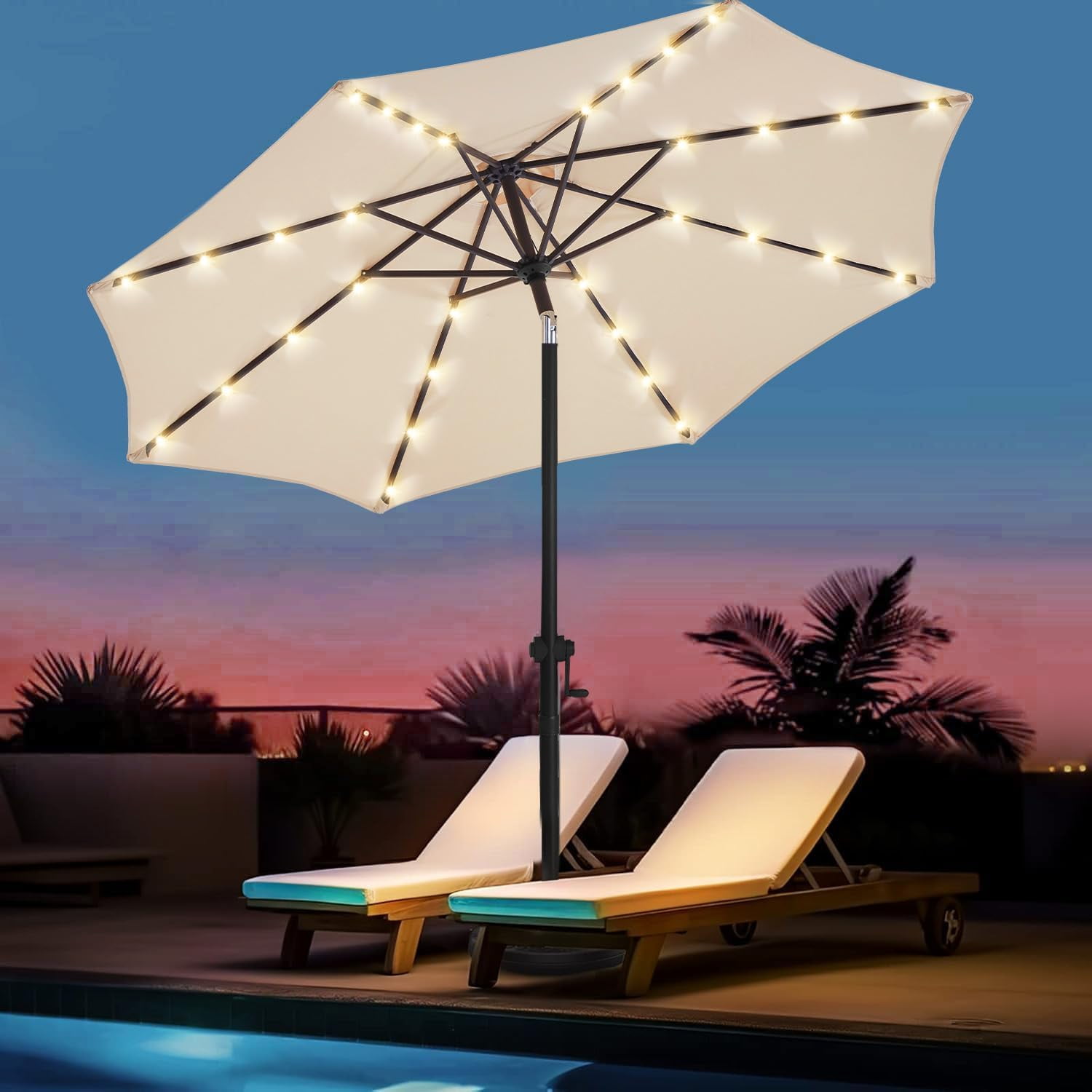 7.5ft Solar Led Patio Umbrella, Sturdy Outdoor Market Umbrella for Deck ...
