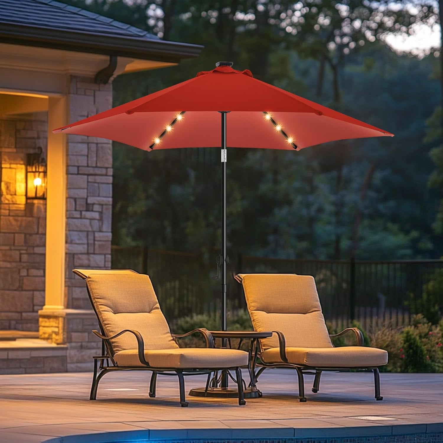 7.5ft Solar Led Patio Umbrella, Sturdy Outdoor Market Umbrella for Deck ...
