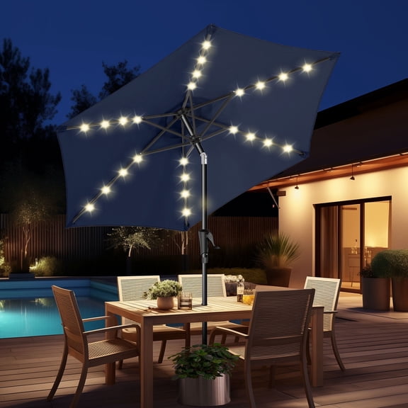 10FT Patio Umbrella with Solar LED Lights, Outdoor Table Umbrella with ...