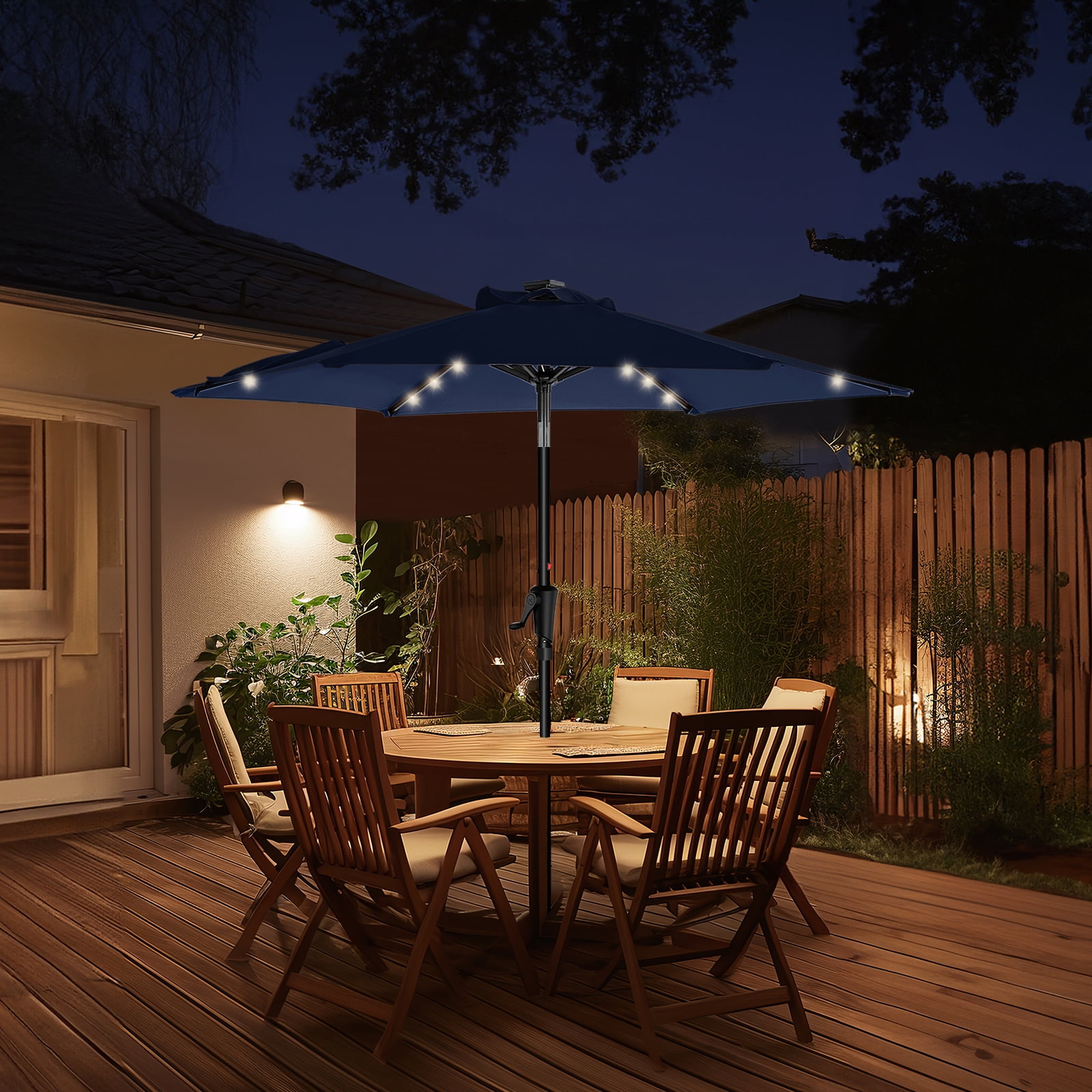 7.5ft Solar Polyester 18 LED Lighted Patio Umbrella with Tilt Adjustment and UV-Resistant Fabric ...