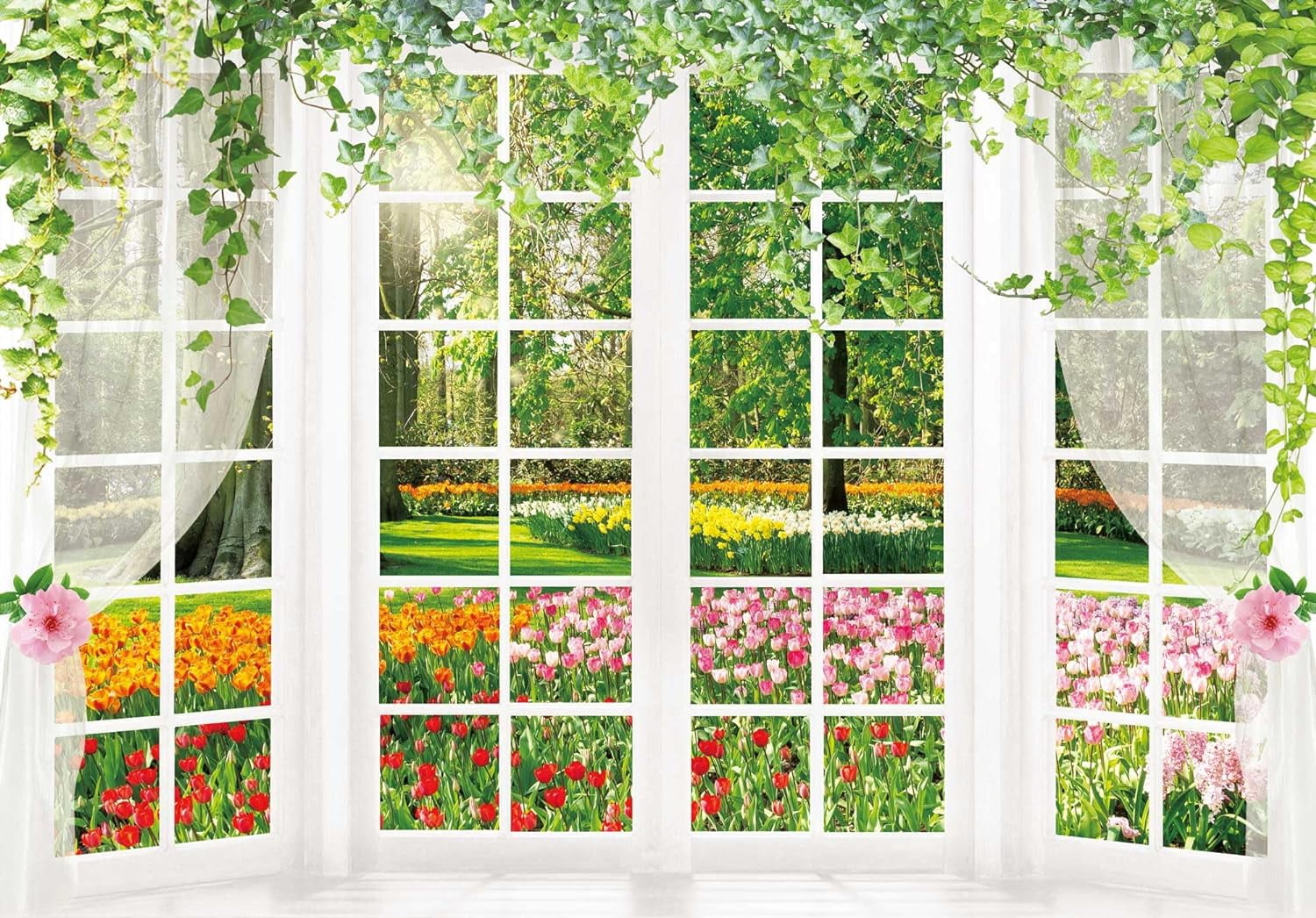 7×5ft Spring Window Backdrop White Windowsill Floral Scenery ...