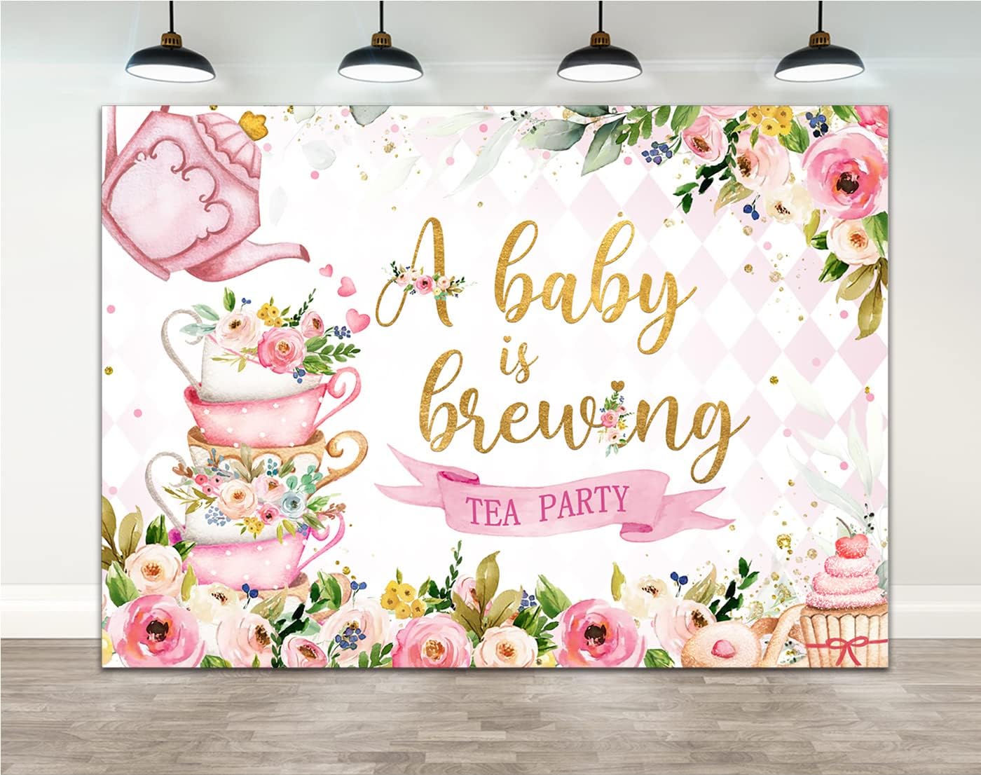 7×5ft Tea Party Backdrop A Baby is Brewing Baby Shower Partea Supplies ...