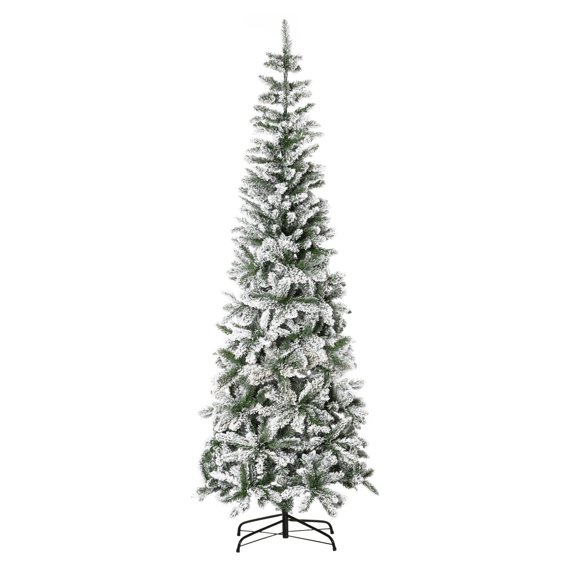 7.5ft Unlit Snow-Flocked Slim Pine Artificial Christmas Tree with ...