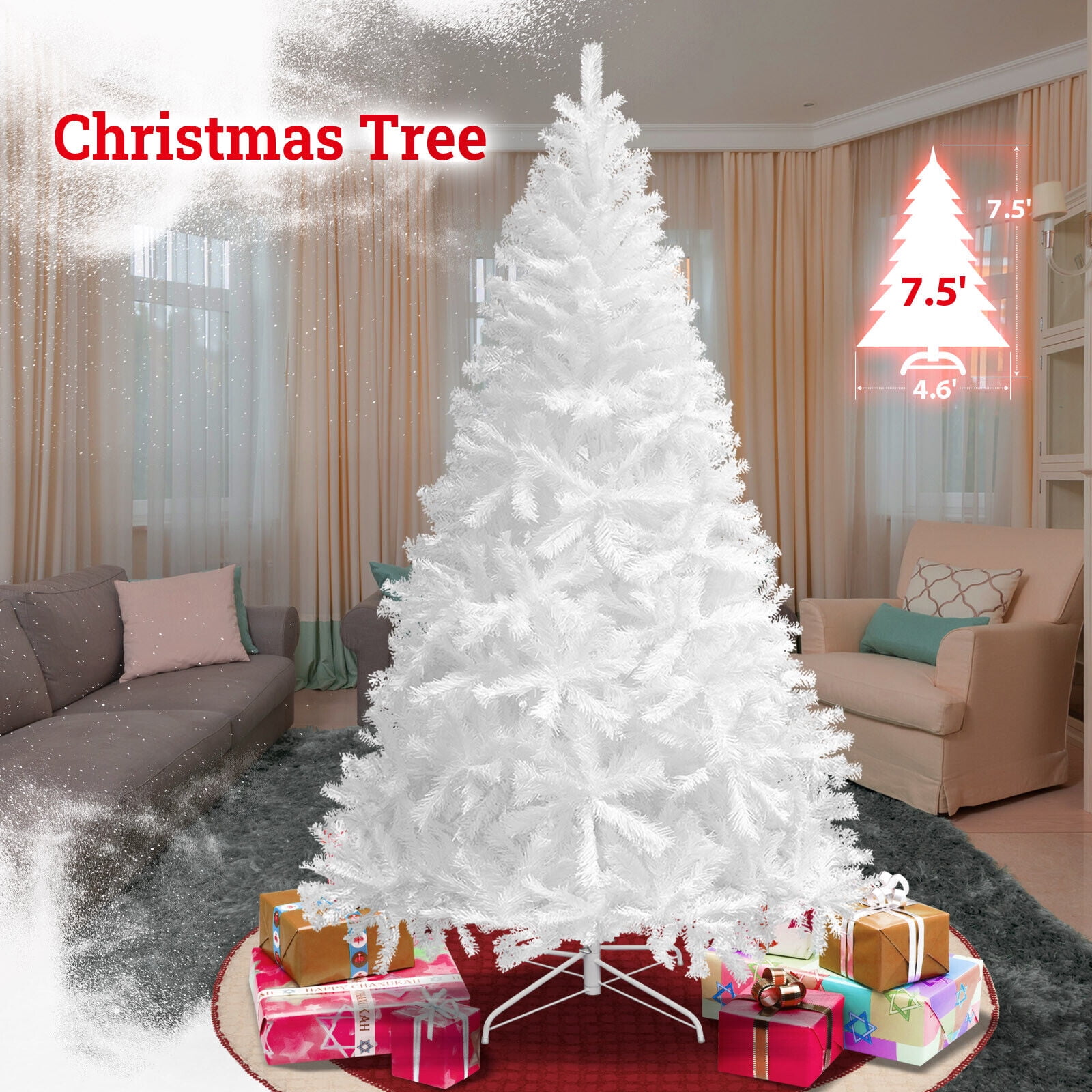 7.5ft White Christmas Tree Pine Xmas PVC Trees w Metal stand Holiday ...