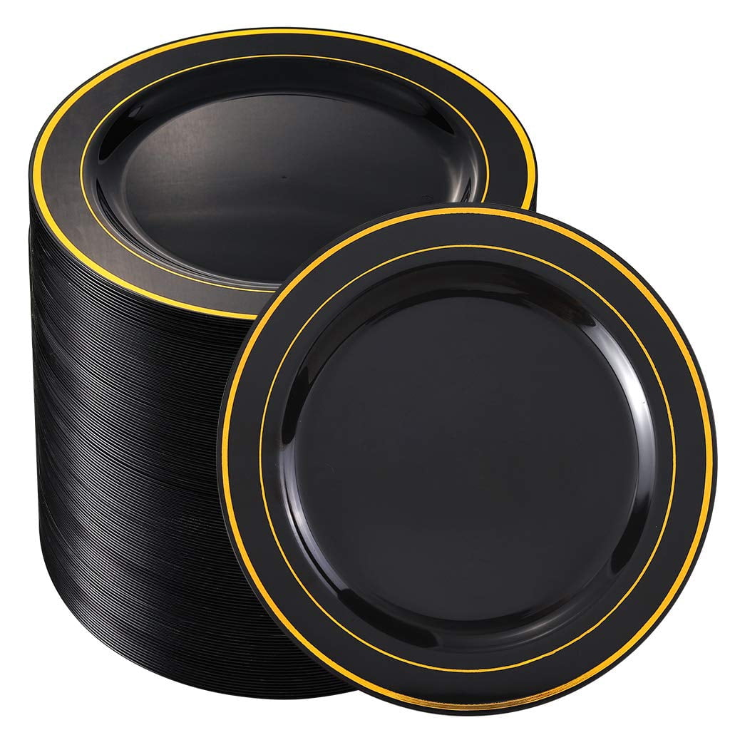 7.5inch Black Disposable Paper Plates, 100 Count, Salad Appetizer Party ...