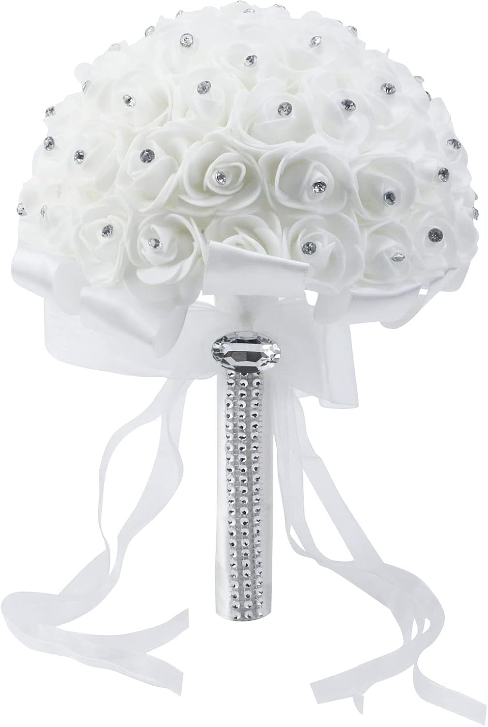 7.5inches White Rhinestone Ribbon Bridal Wedding Bouquet 1Pcs Handmade ...