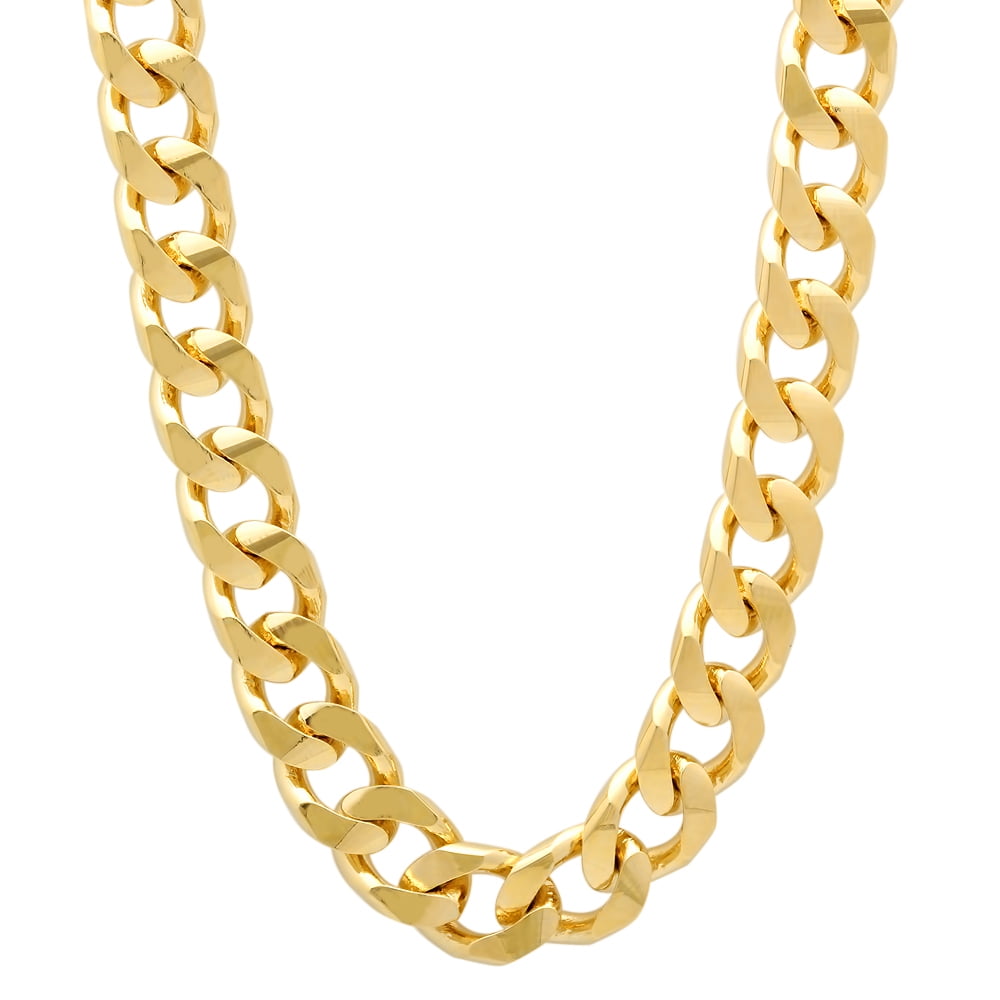 7.5mm 14k Yellow Gold Plated Flat Beveled Curb Choker Chain Necklace ...