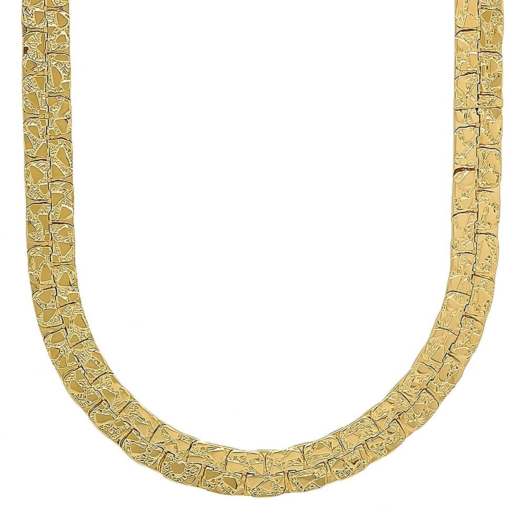 7.5mm 14k Yellow Gold Plated Flat Nugget Chain Necklace, 22 inches ...