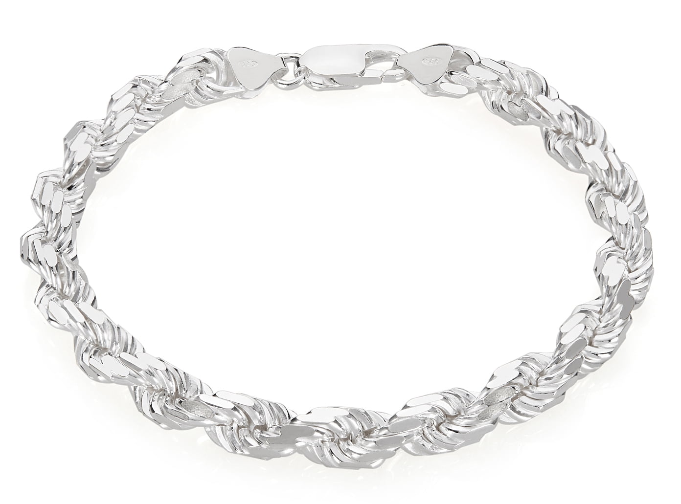 7.5mm Diamond-Cut Rhodium Plated Silver Twisted Rope Chain Link ...