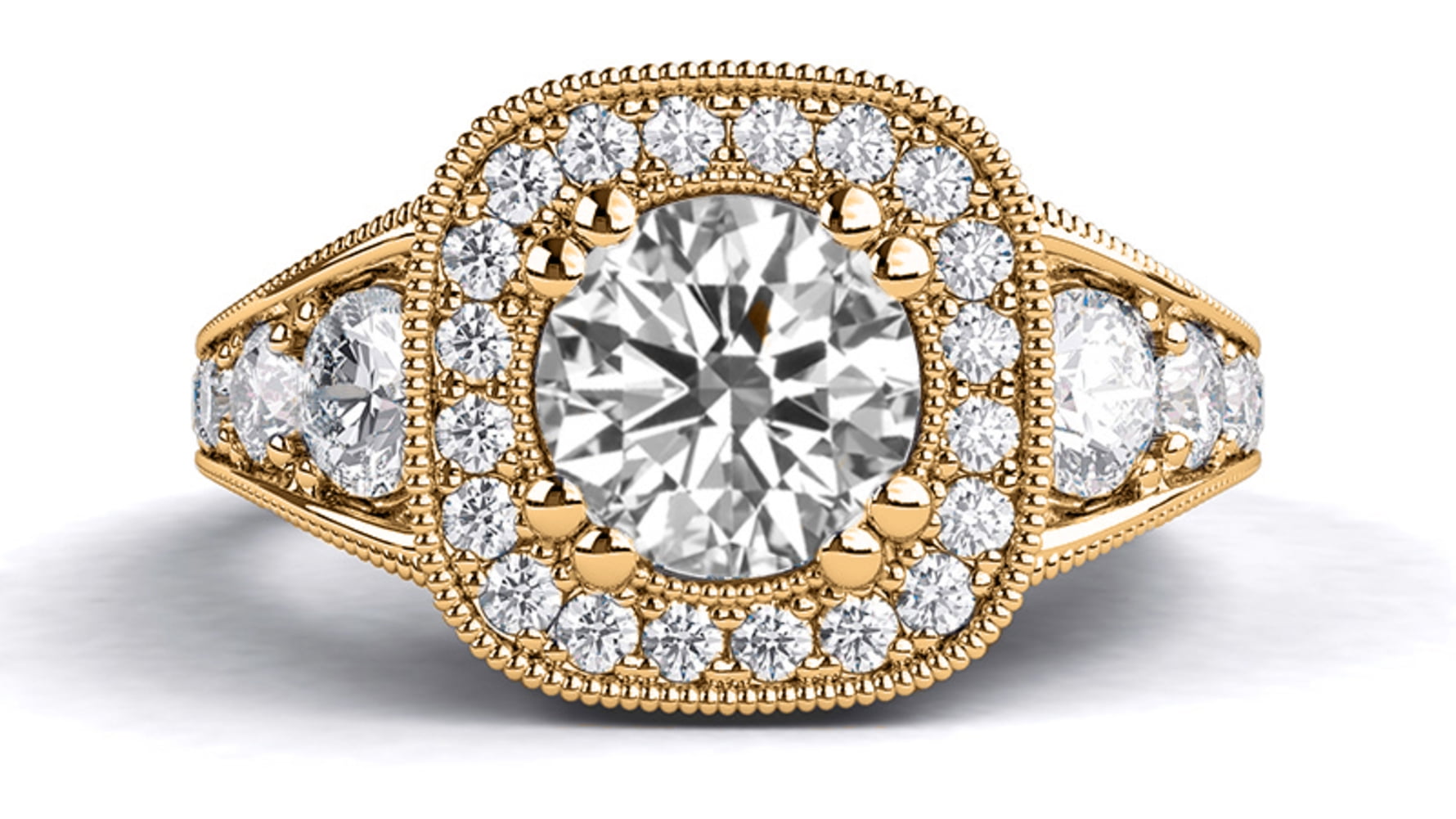 7.5mm Moissanite Center Stone Ring with Diamonds (2.3 ctw) Aft Deco ...