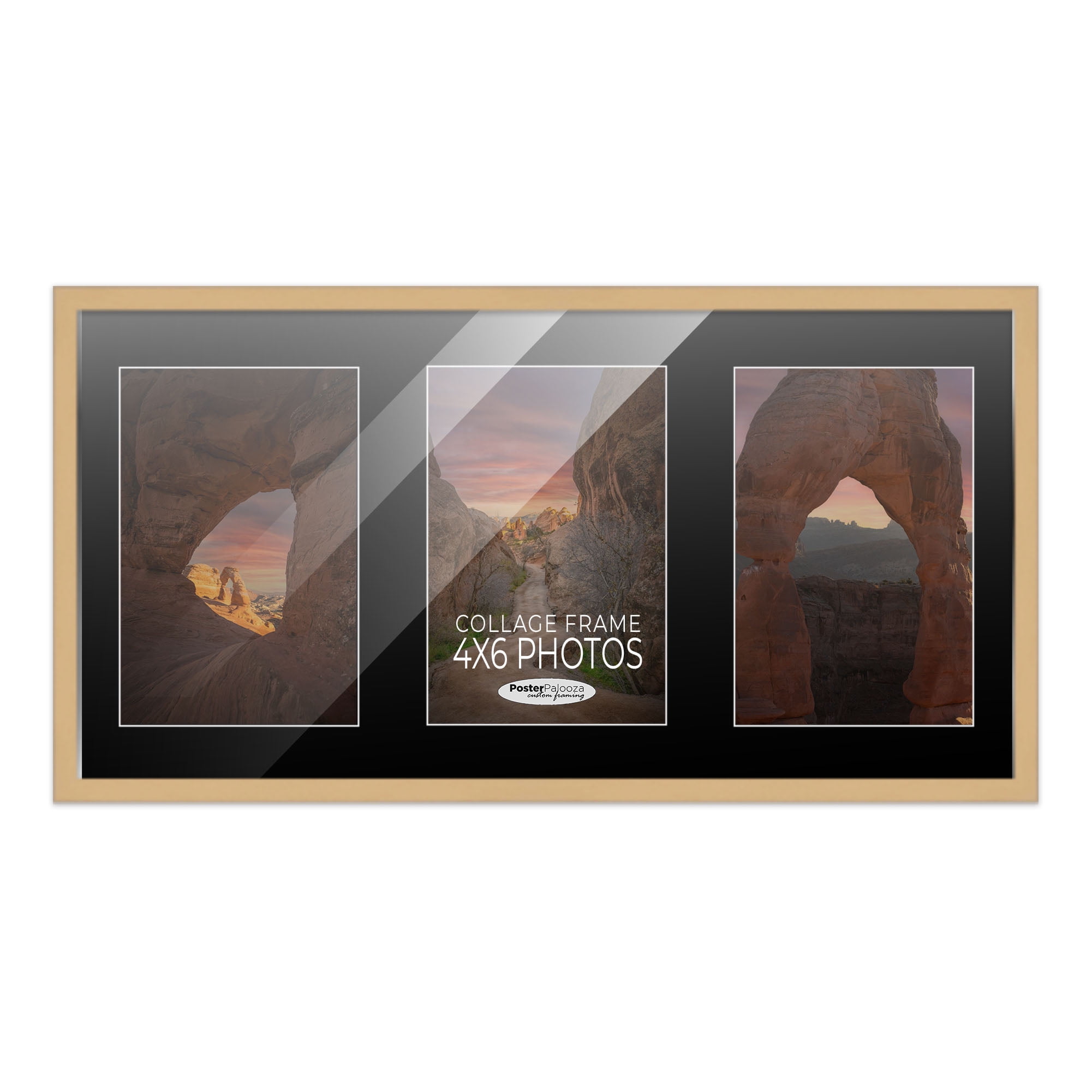 7.5x14.5 Natural Wood Collage Frame with Black Mat to Display 3 4x6 ...