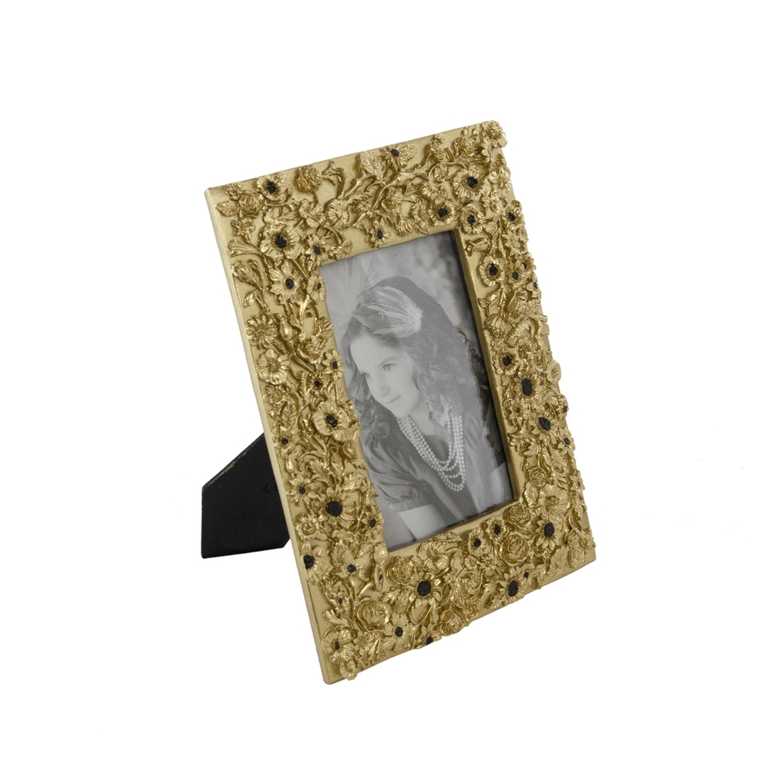 7.5x1x9.5" Vintage Photo Frame with Flower Design Gold+Black + Antique ...