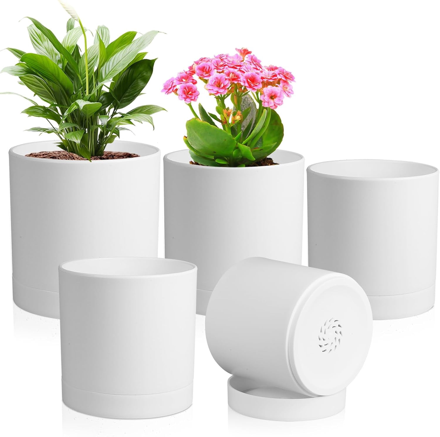 7/6.5/6/5/4 inch Flower Pots, 5 Pack Cylinder Plant Pots for Small ...
