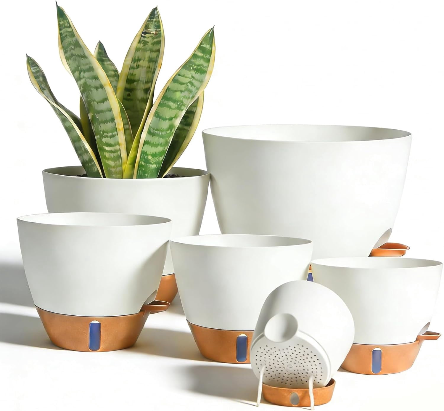 7/6.5/6/5.5/5 Inch Self Watering Pots, Plastic Flower Pots with Multi ...