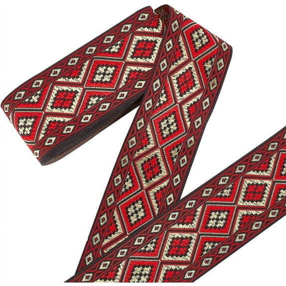 7.66 Yards Boho Jacquard Ribbon 2 Inch/5cm Rhombus Embroidered Woven ...