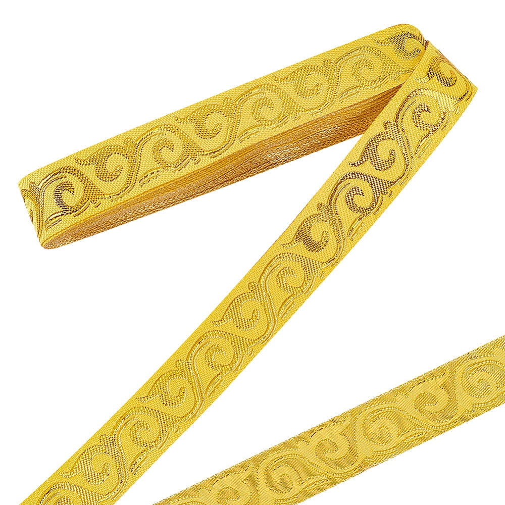 7.66 Yards Gold Jacquard Ribbon Trim 3/4 inch Polycotton Flower Ribbon ...