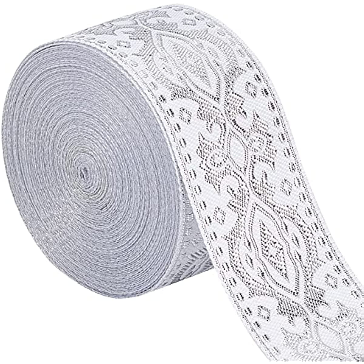 7.66Yards Ethnic Jacquard Ribbon 33mm Wide Double Side Silver Floral ...