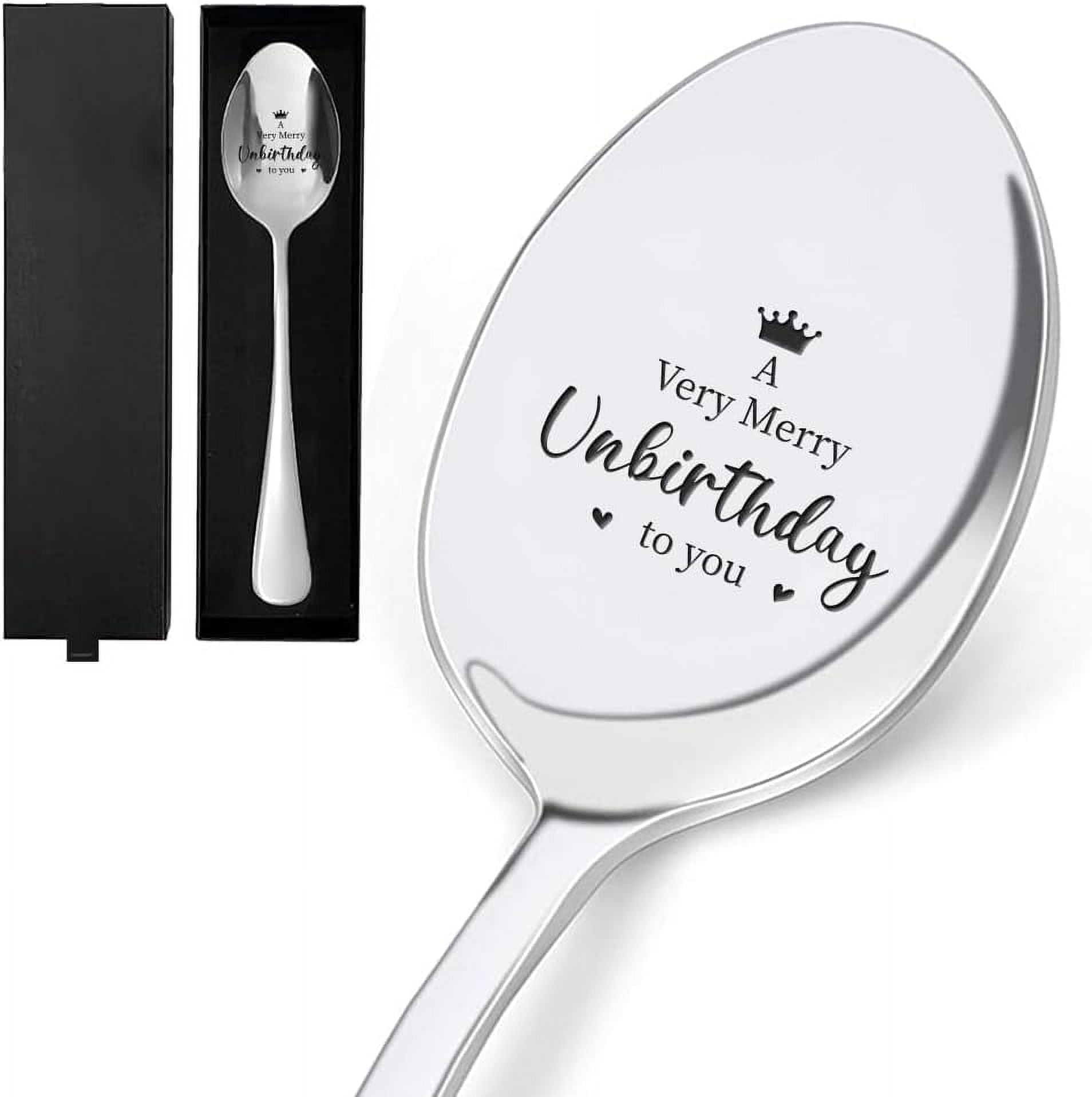 7.6inch "A Very Merry Unbirthday to You" Engraved Stainless Steel Spoon ...