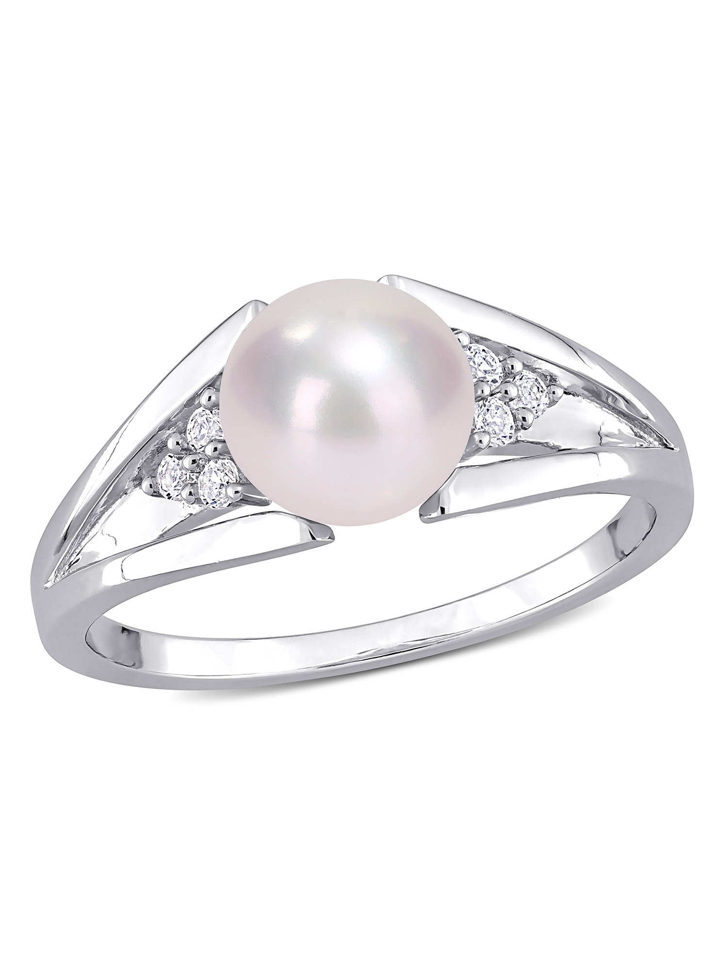 Amethyst and White Topaz Sterling Silver Oval Fashion Split Shank Ring ...