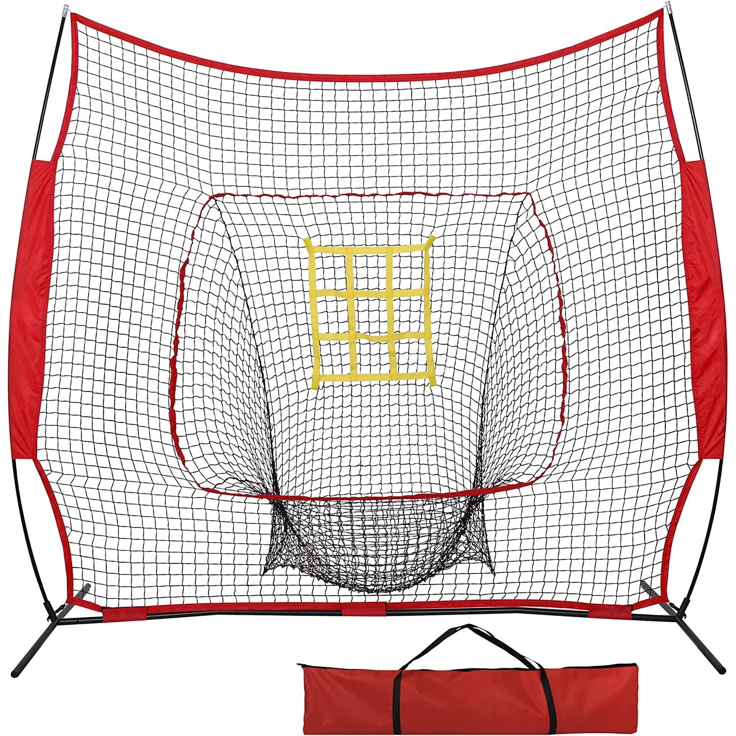7'×7' Baseball Softball Practice Net with Yellow Strike Zone and Carry ...