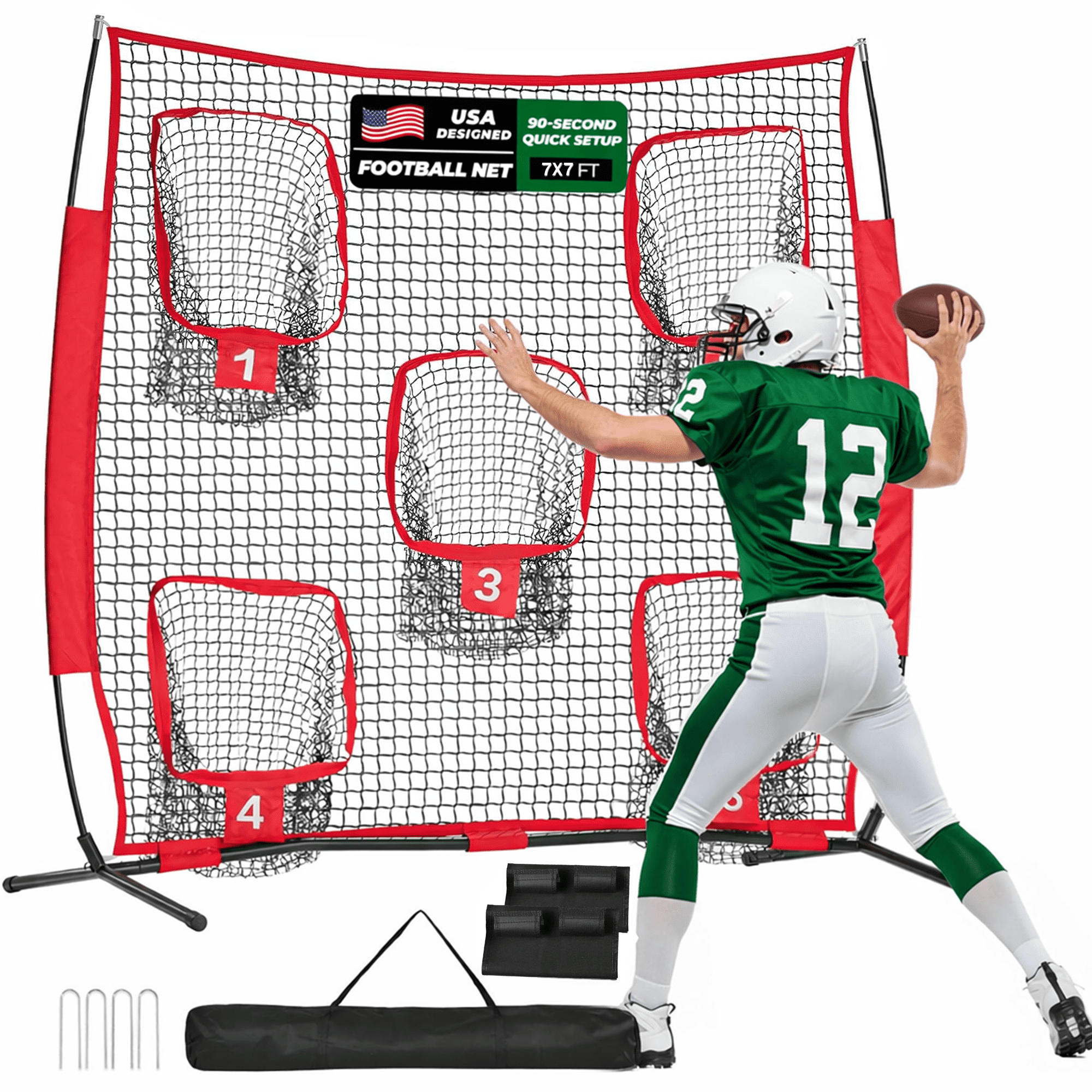 RDYMONKEY Football Throwing Training Net 7x7 FT with 5 Target Pockets ...