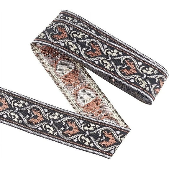 7.7 Yard 1.3 inch Black Brown Vintage Jacquard Ribbon Love Heart ...