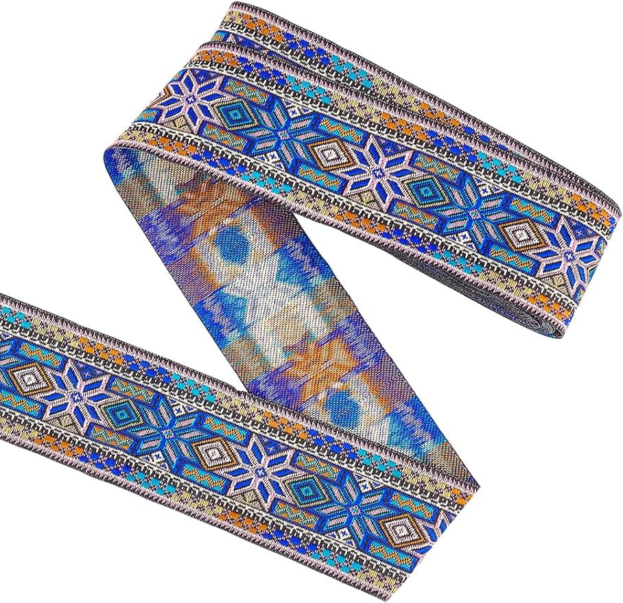 7.7 Yard 2 inch Blue Vintage Jacquard Ribbon Ethnic Style Diamond ...