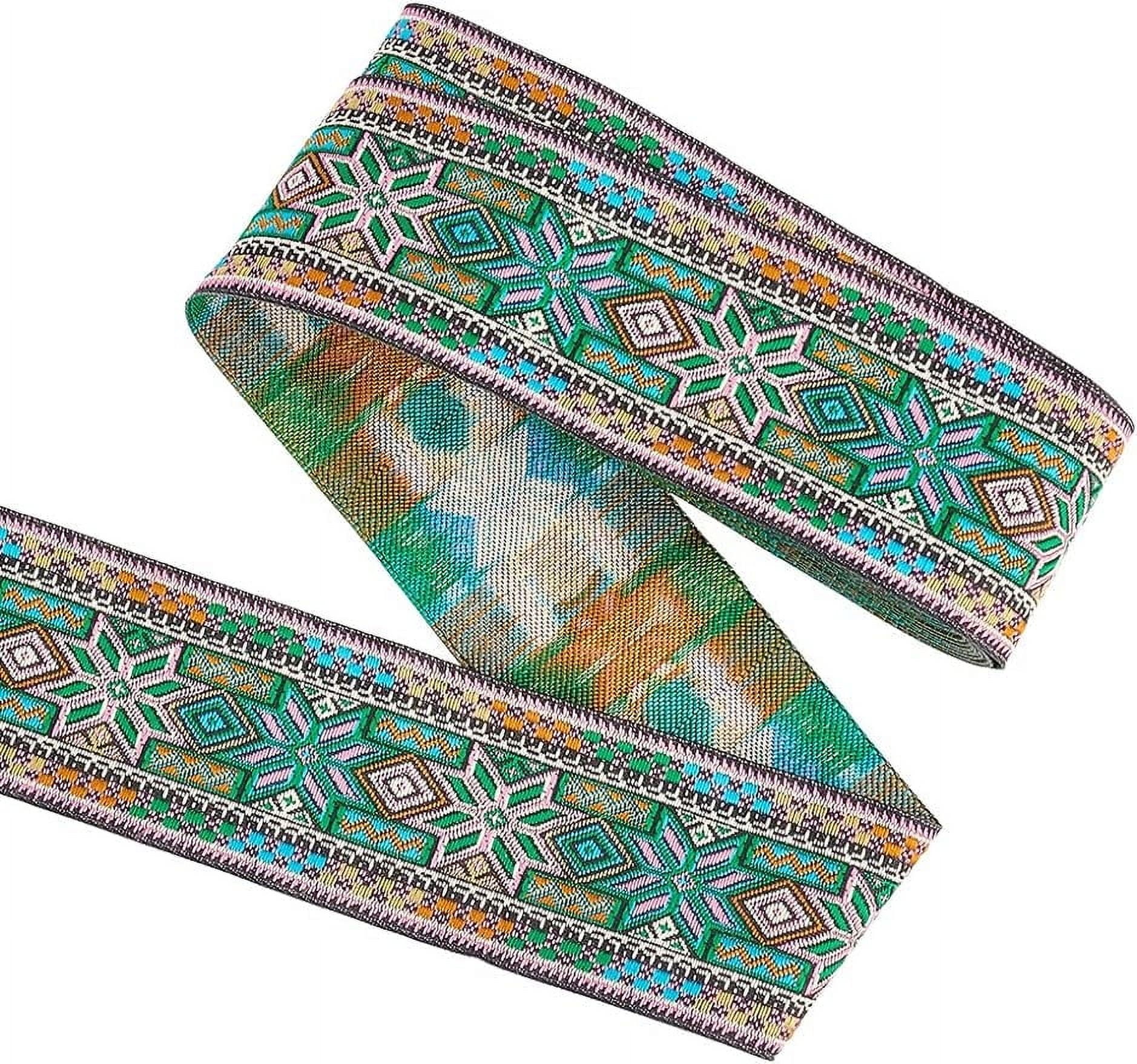 7.7 Yard 2 inch Green Vintage Jacquard Ribbon Ethnic Style Diamond ...