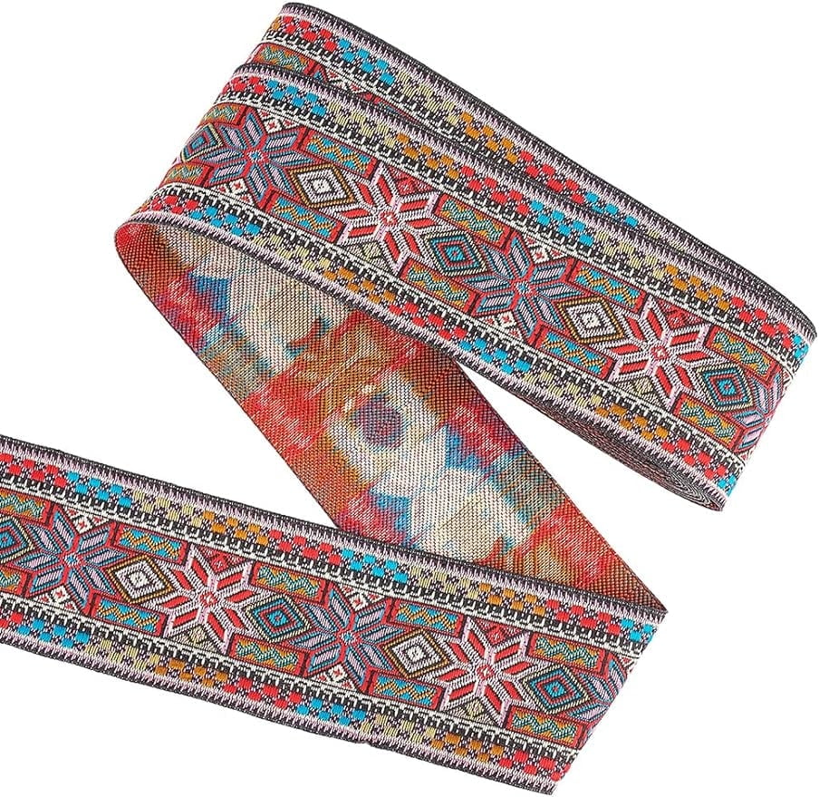 7.7 Yard 2 inch Red Vintage Jacquard Ribbon Ethnic Style Diamond-Shaped ...