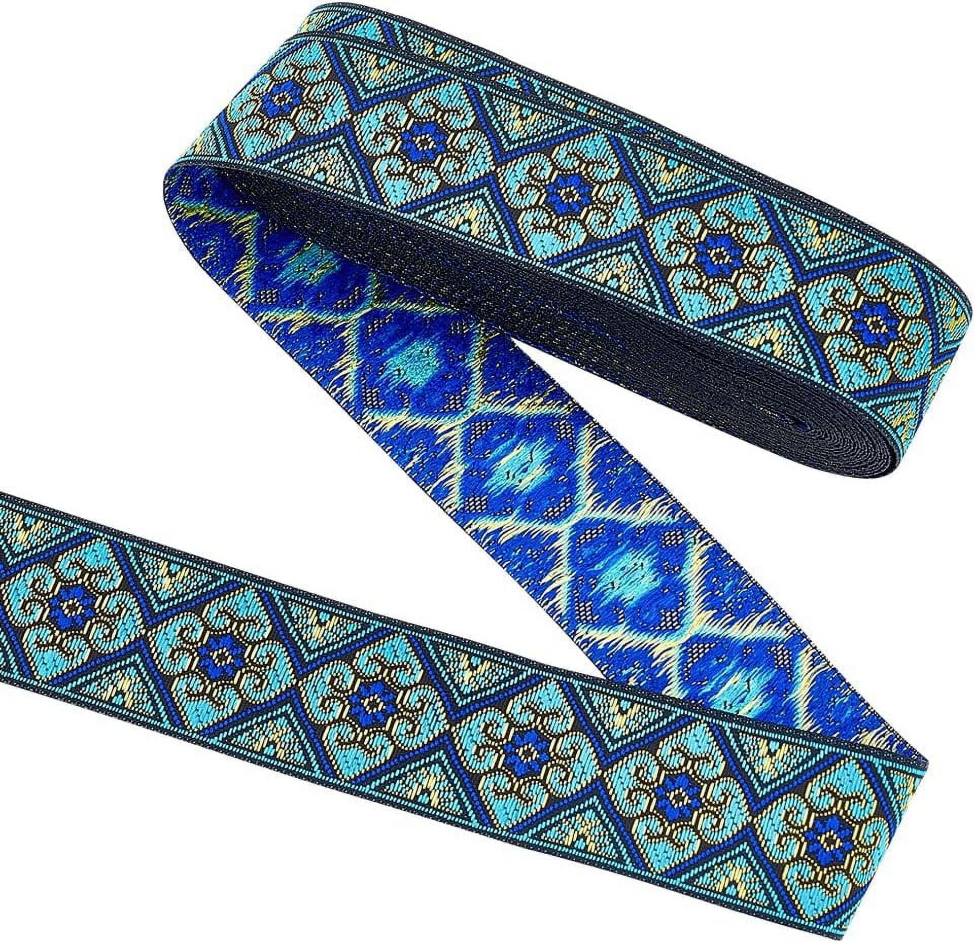 7.7 Yard Blue Ethnic Style Jacquard Ribbon 1.3 inch Wide Rhombus Floral ...