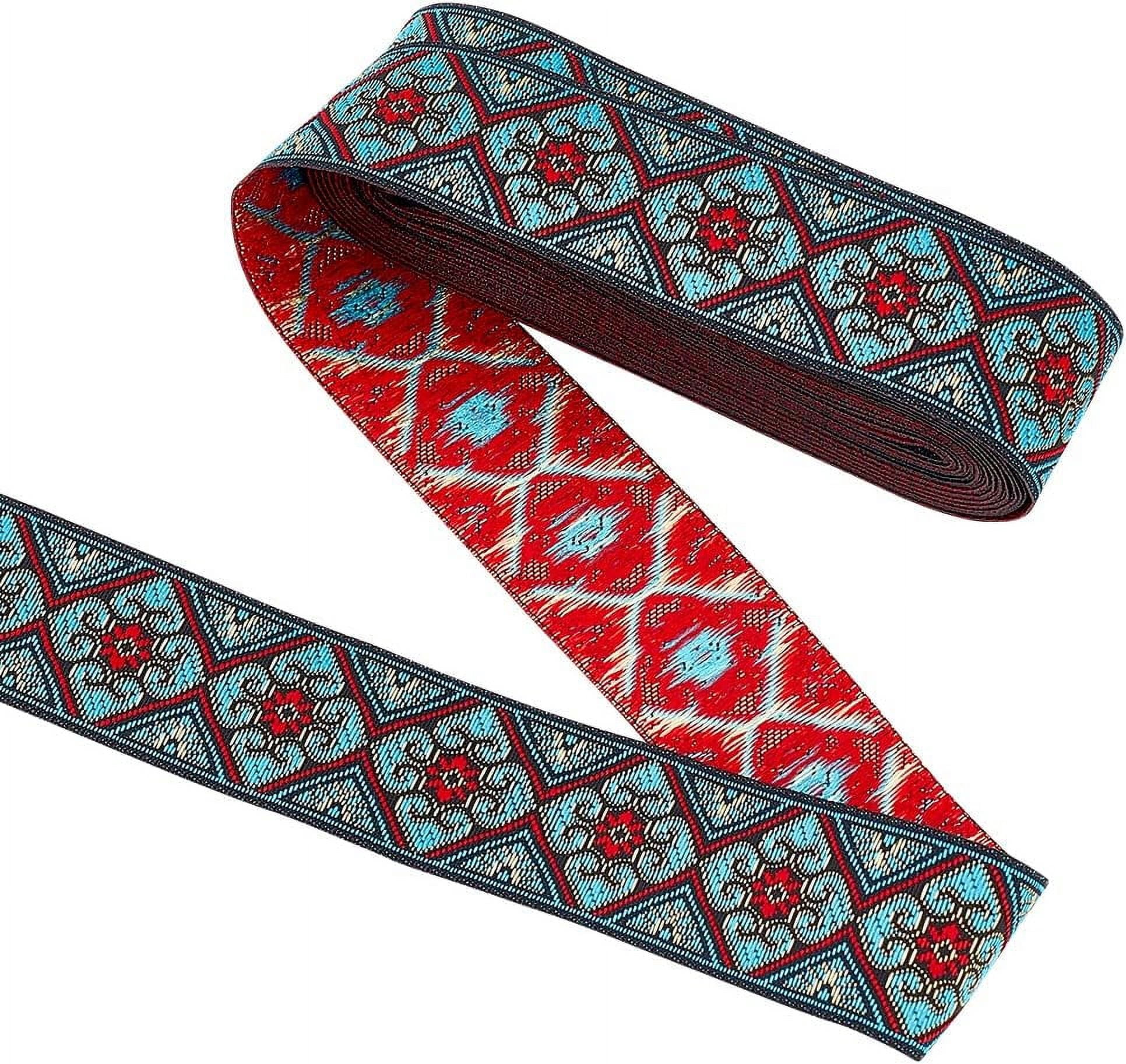 7.7 Yard Blue FireBrick Red Ethnic Style Jacquard Ribbon 1.3 inch Wide ...